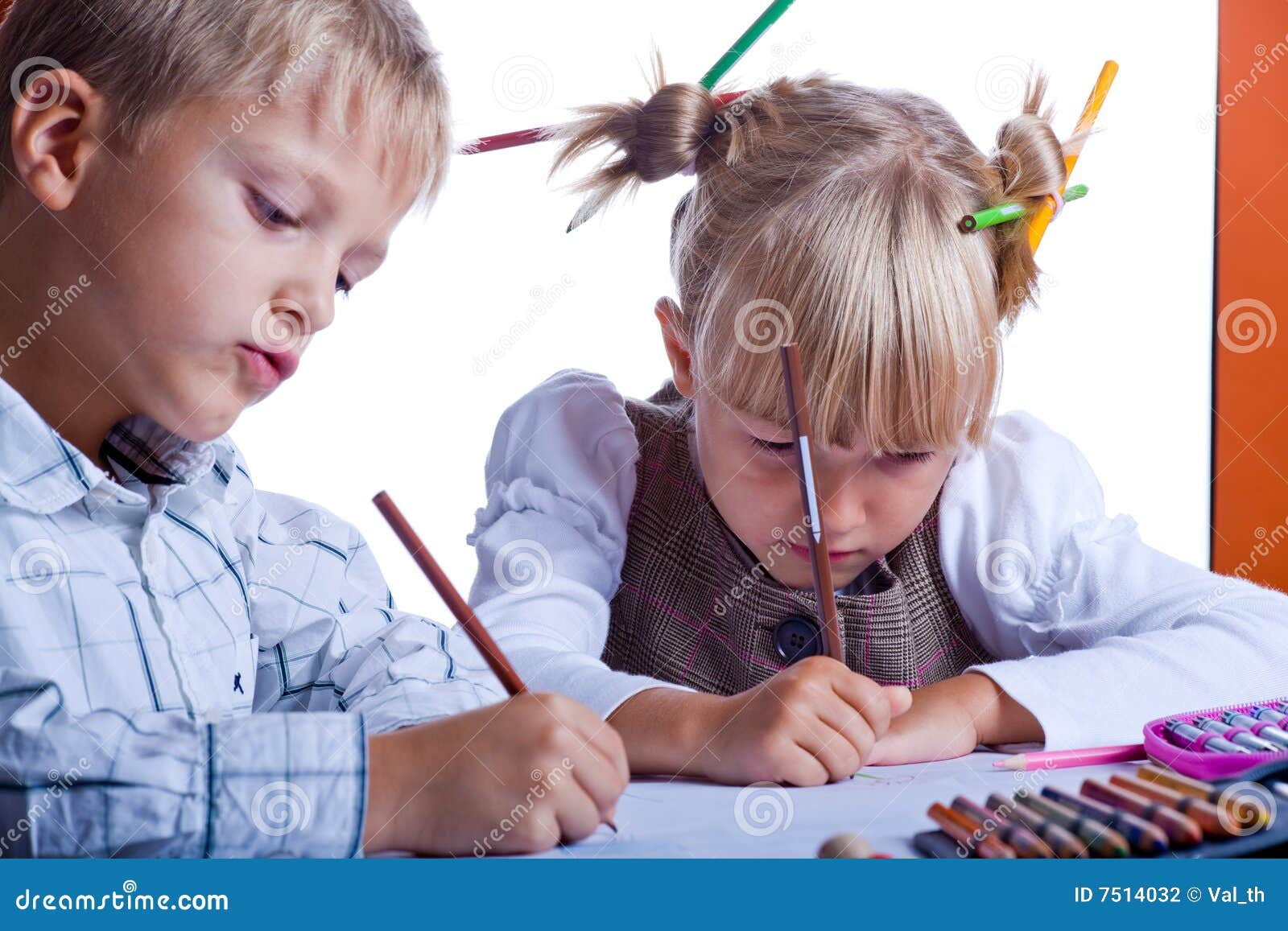 Two drawing kids stock photo. Image of homework, child - 7514032
