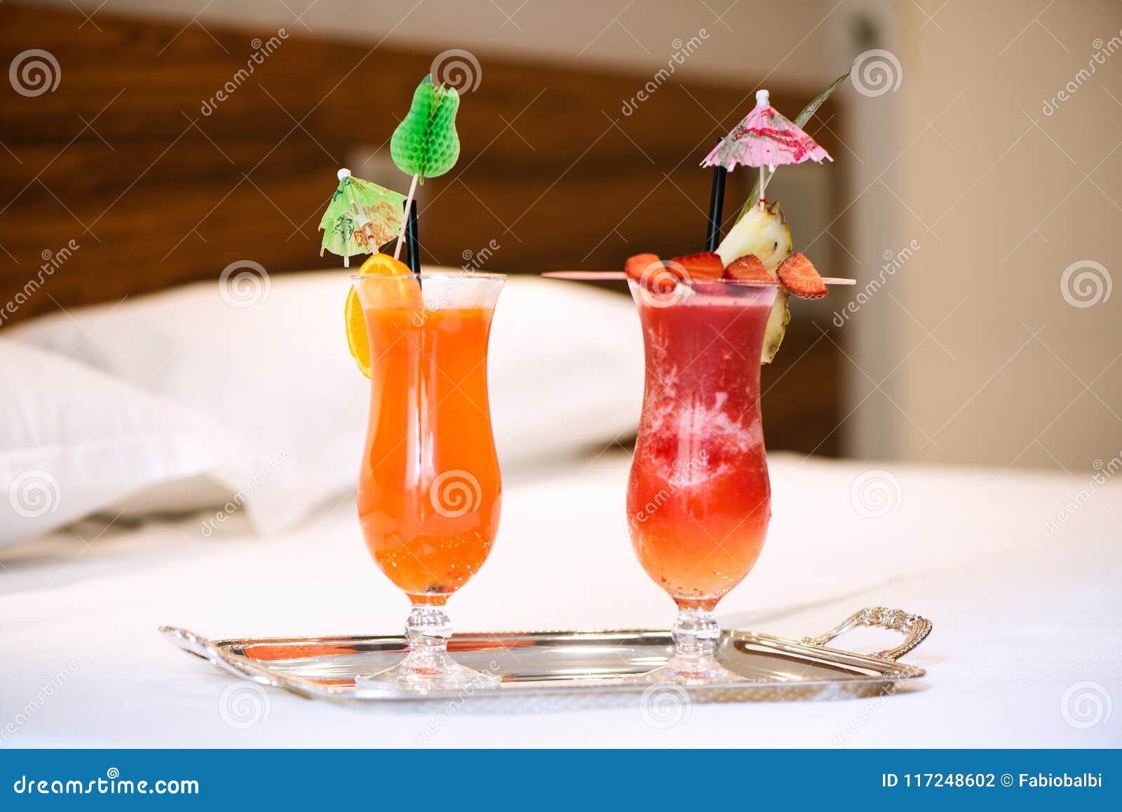 Two Drinks on Bed Room Hotel Stock Photo - Image of enjoyment, cafe ...