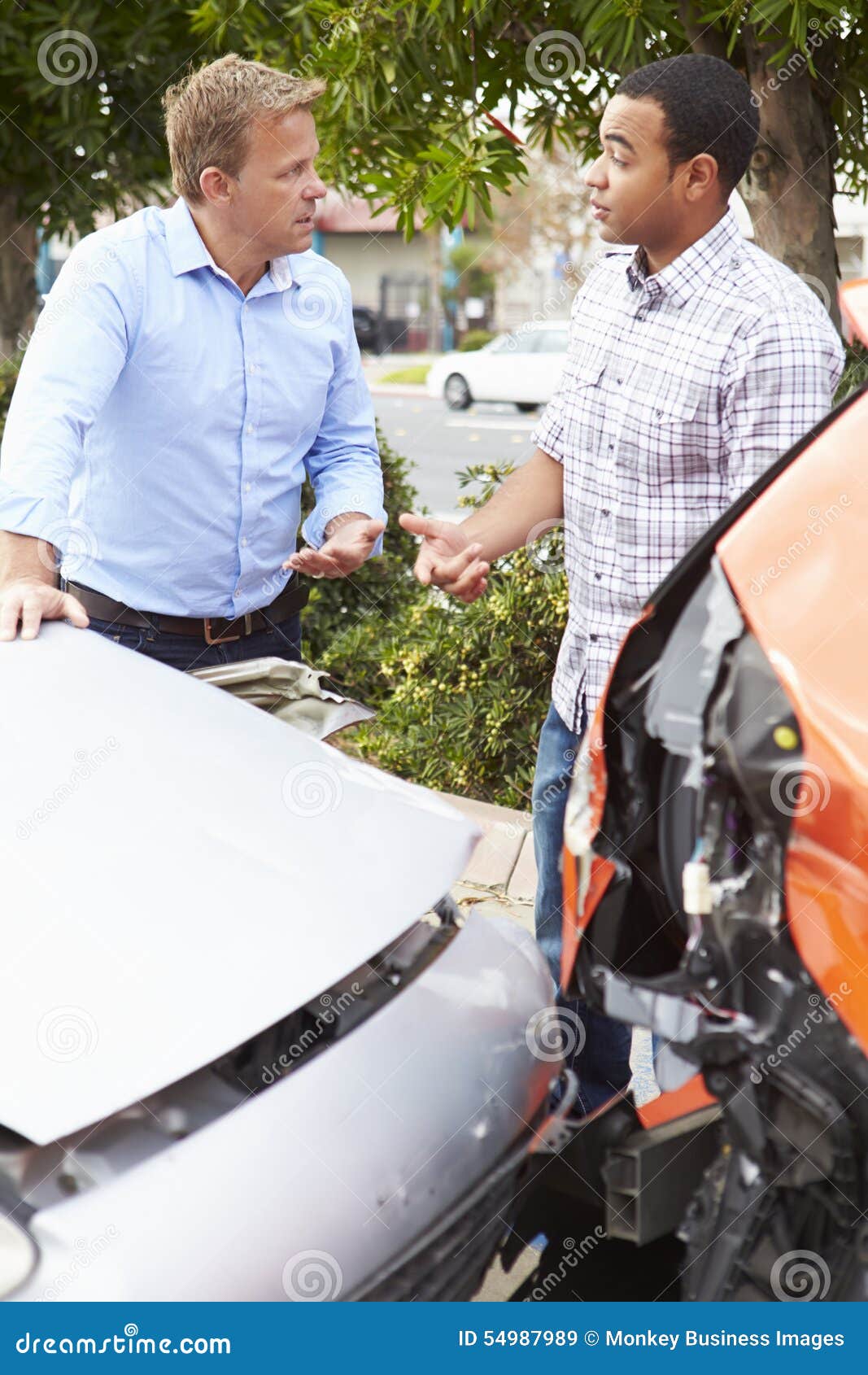 Two Drivers Inspecting Damage after Traffic Accident Stock Image ...