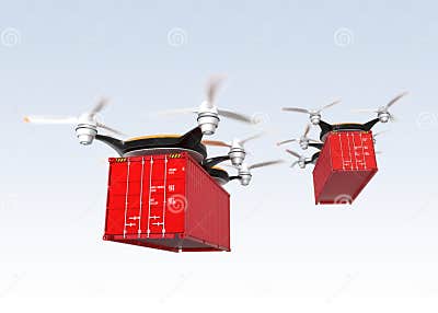 Two Drone Carrying Cargo Containers Stock Illustration - Illustration ...
