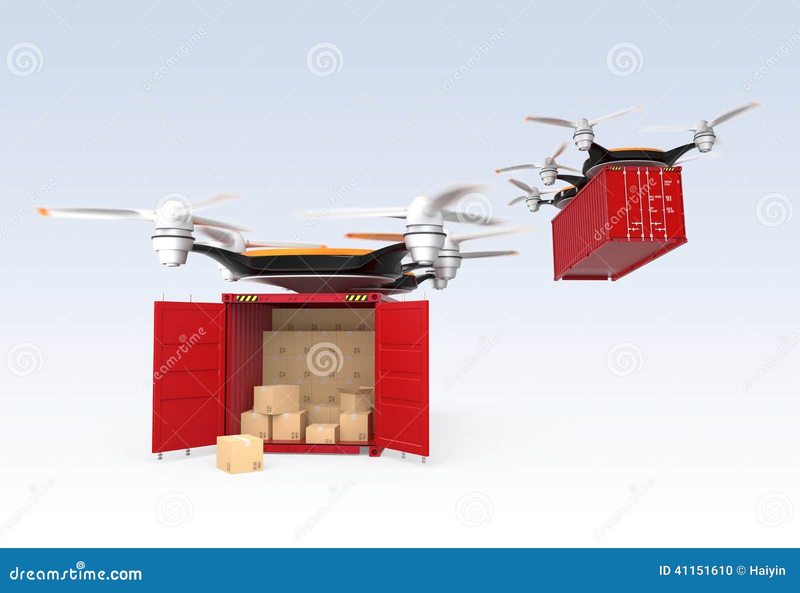 Two Drone Carrying Cargo Containers Stock Photo - Image of hexacopter ...