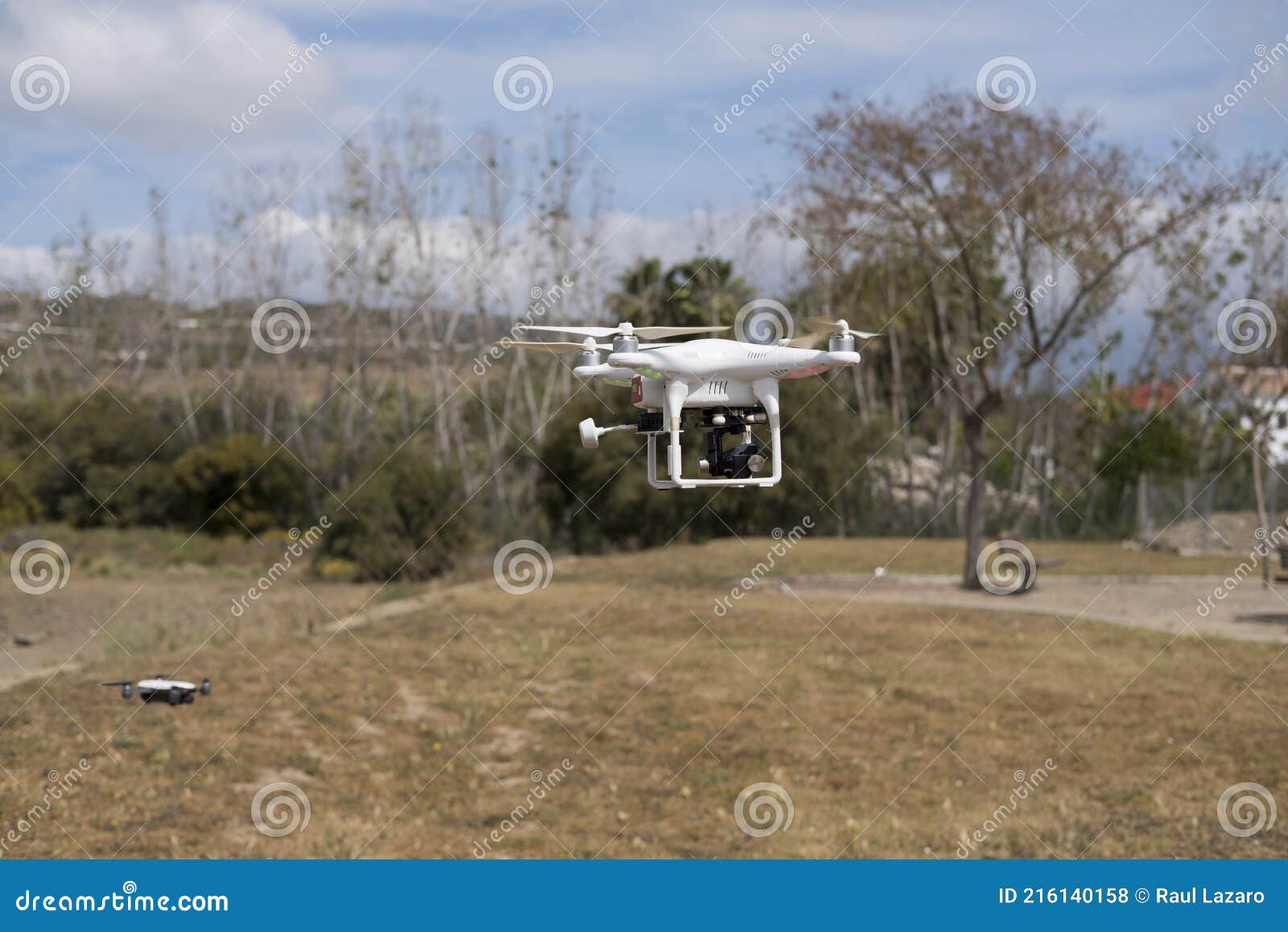 Two Drones Begin Takeoff in a Flight Practice at an Aviation School ...