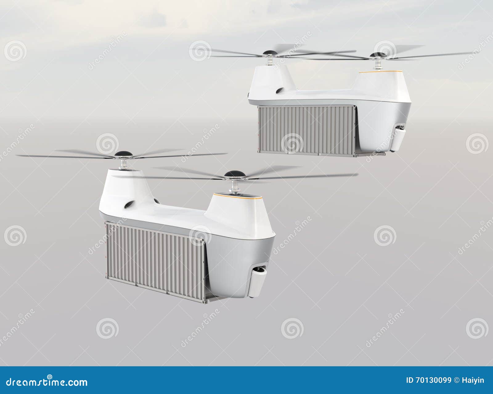 Two Drones Carrying Cargo Containers Flying in the Sky Stock ...