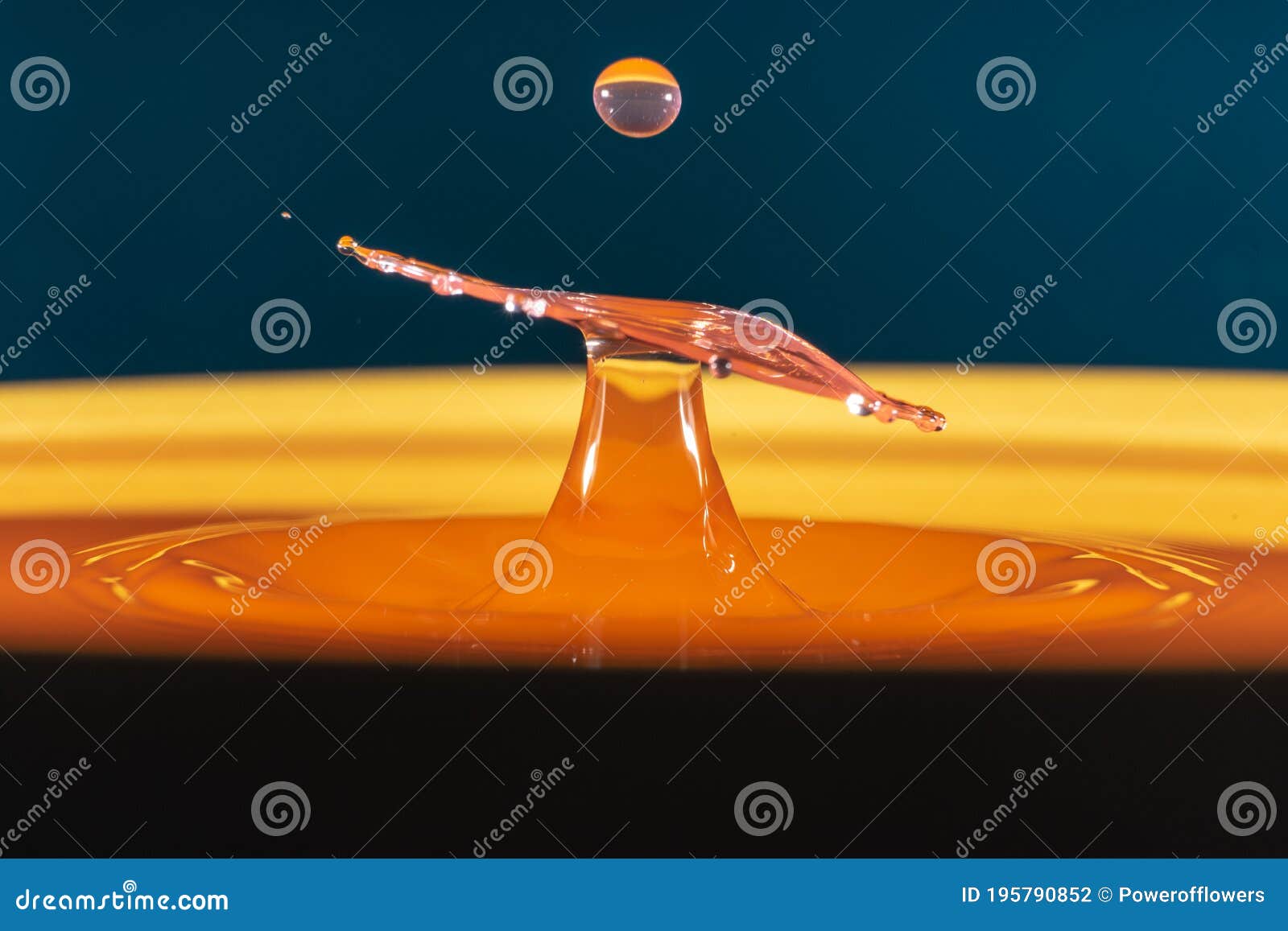 Two Drops of Orange Liquid Fall into the Cup Hitting Each Other Then ...