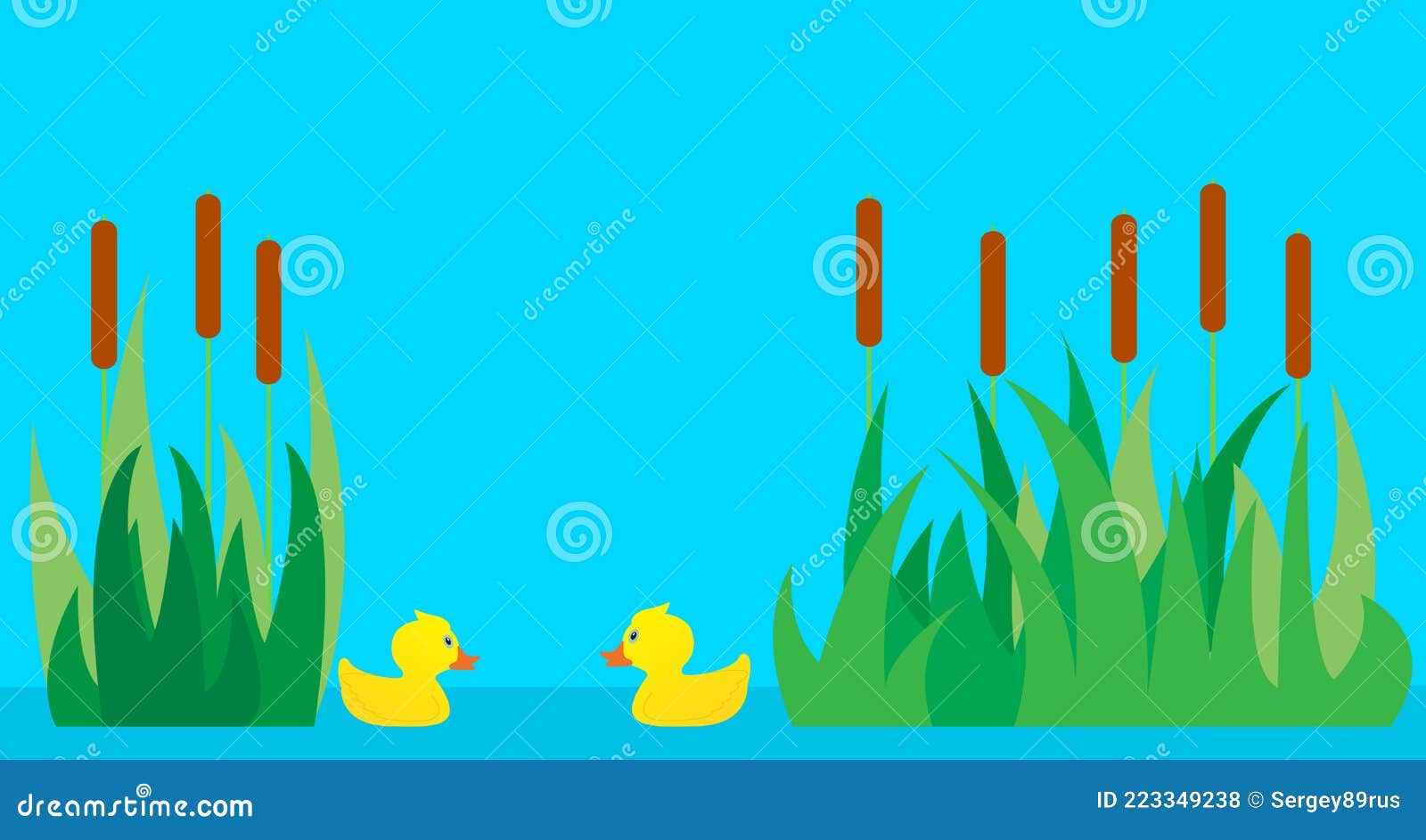 Two Ducks in a Lake on the Background of Grass. Stock Vector ...
