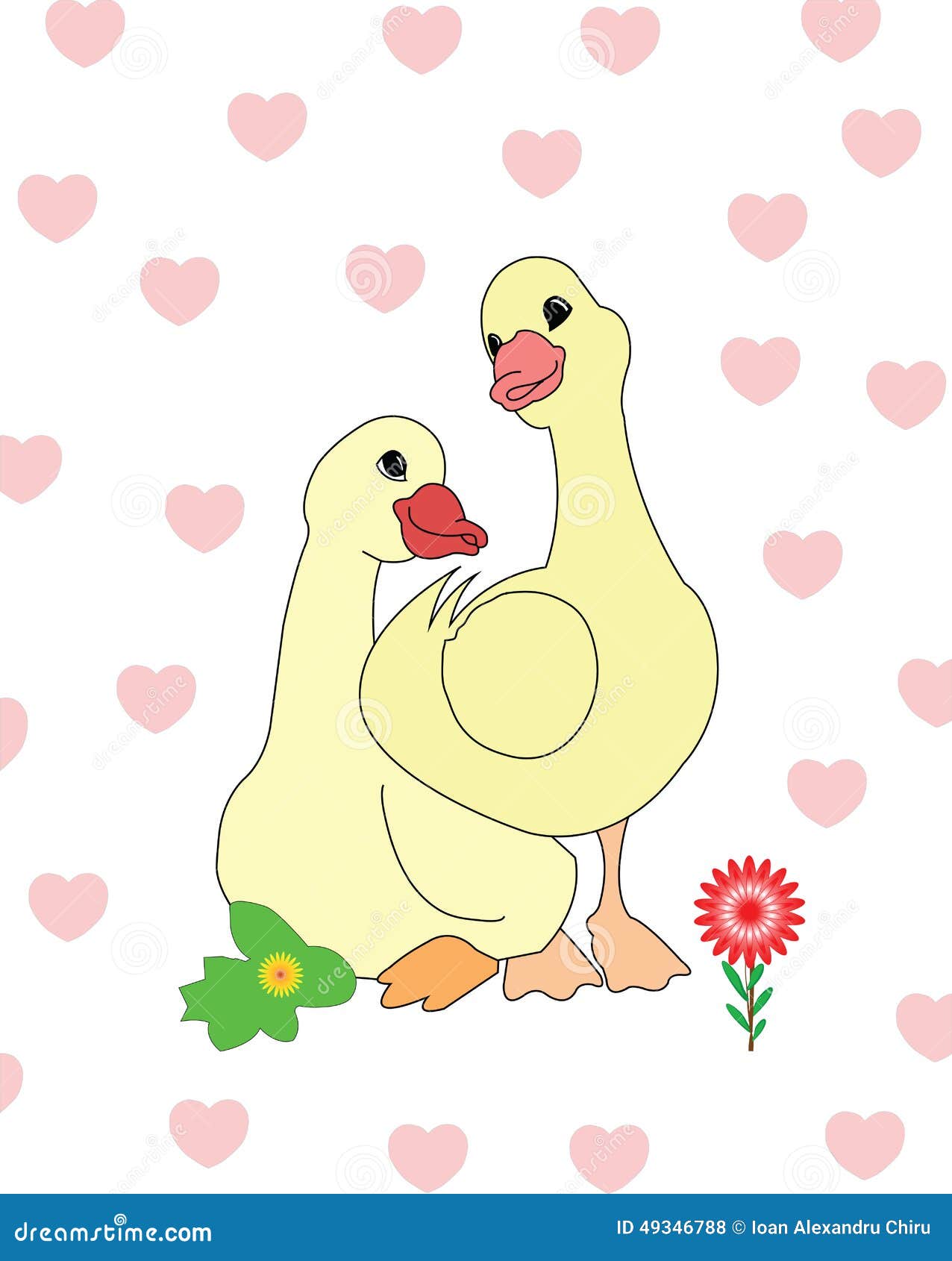 Two Ducks In Love Hand Drawn Cute Illustration Cartoon Minimalism ...