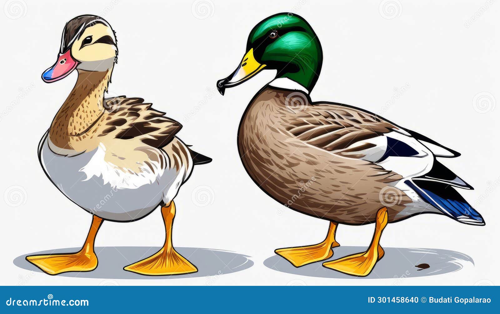 Two Ducks Standing Next To Each Other Stock Illustration - Illustration ...