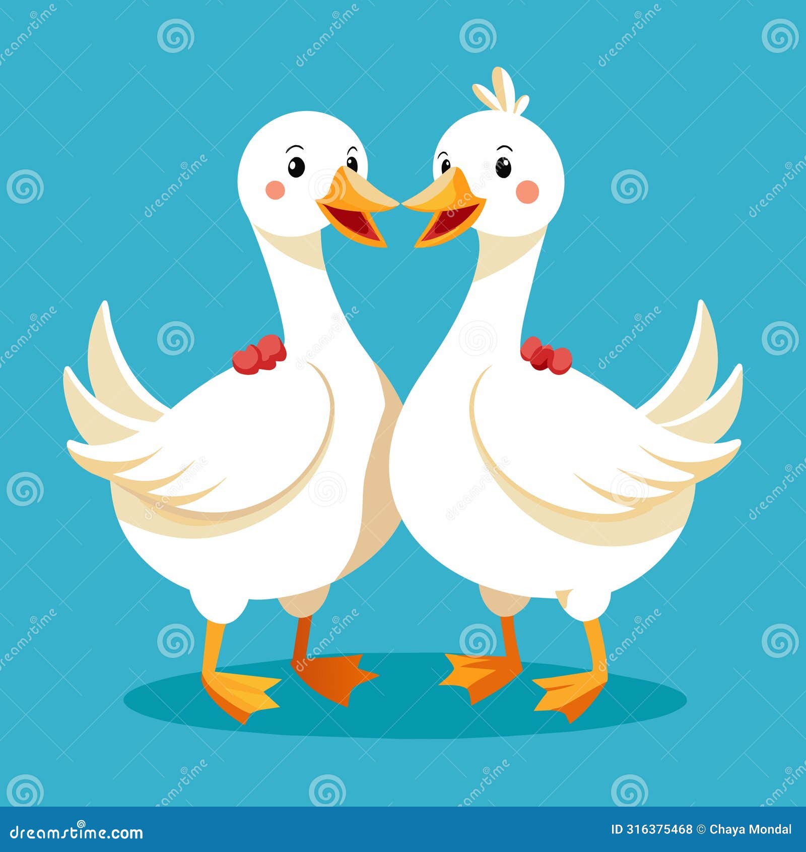 Two Ducks are Standing Side by Side, One Has a Red Ribbon Around Their ...
