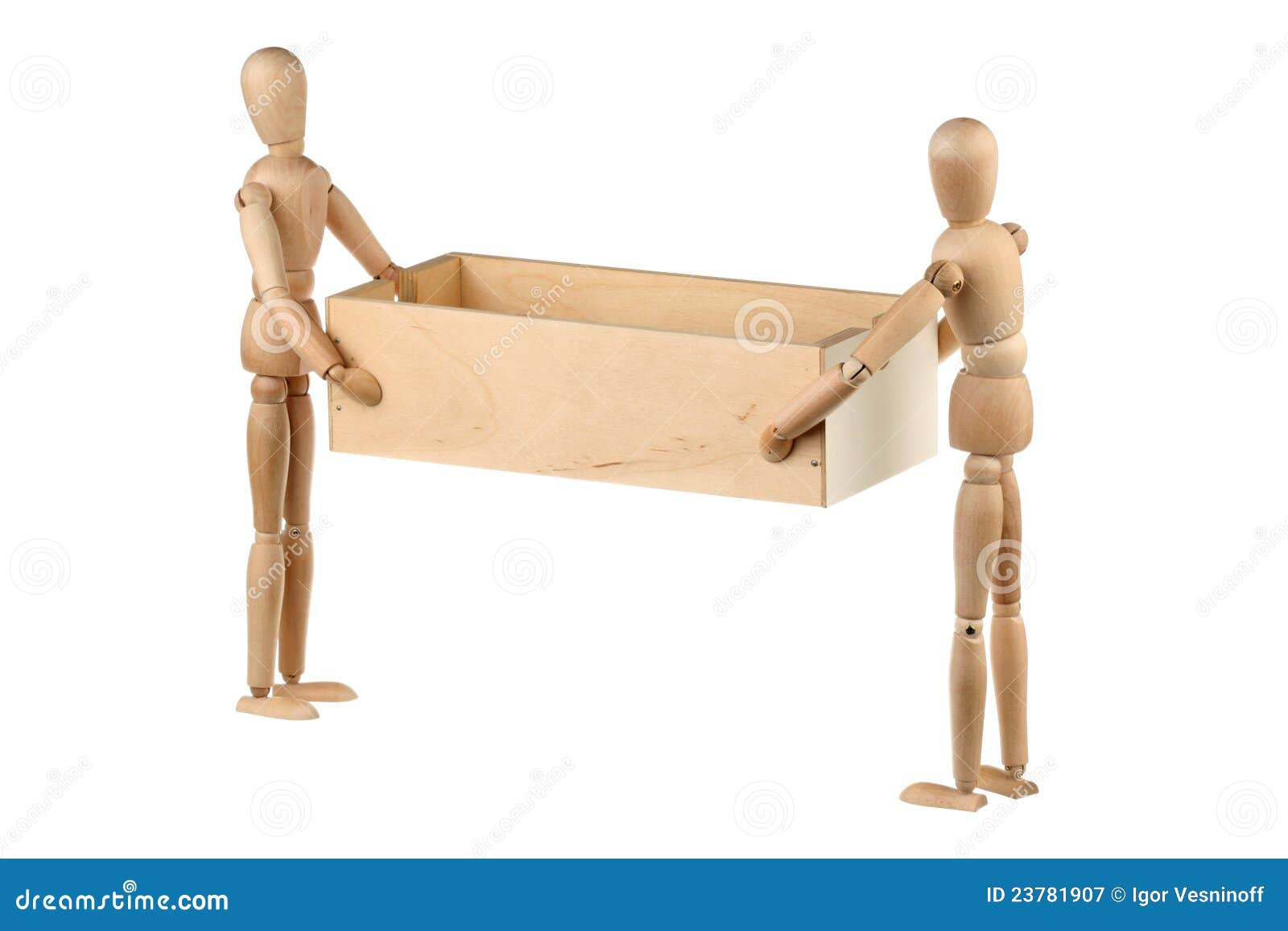 Two dummy holding a box stock image. Image of hand, wooden - 23781907