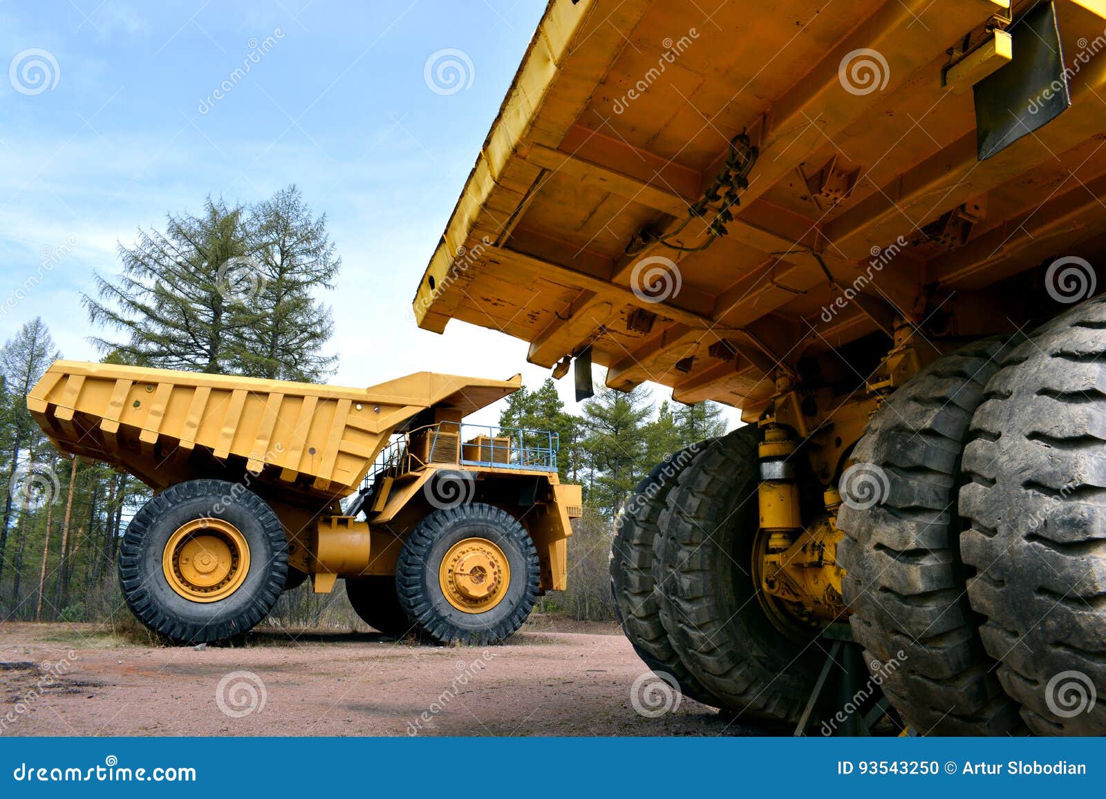Two Dump Trucks at the Rear and Side Stock Photo - Image of large ...