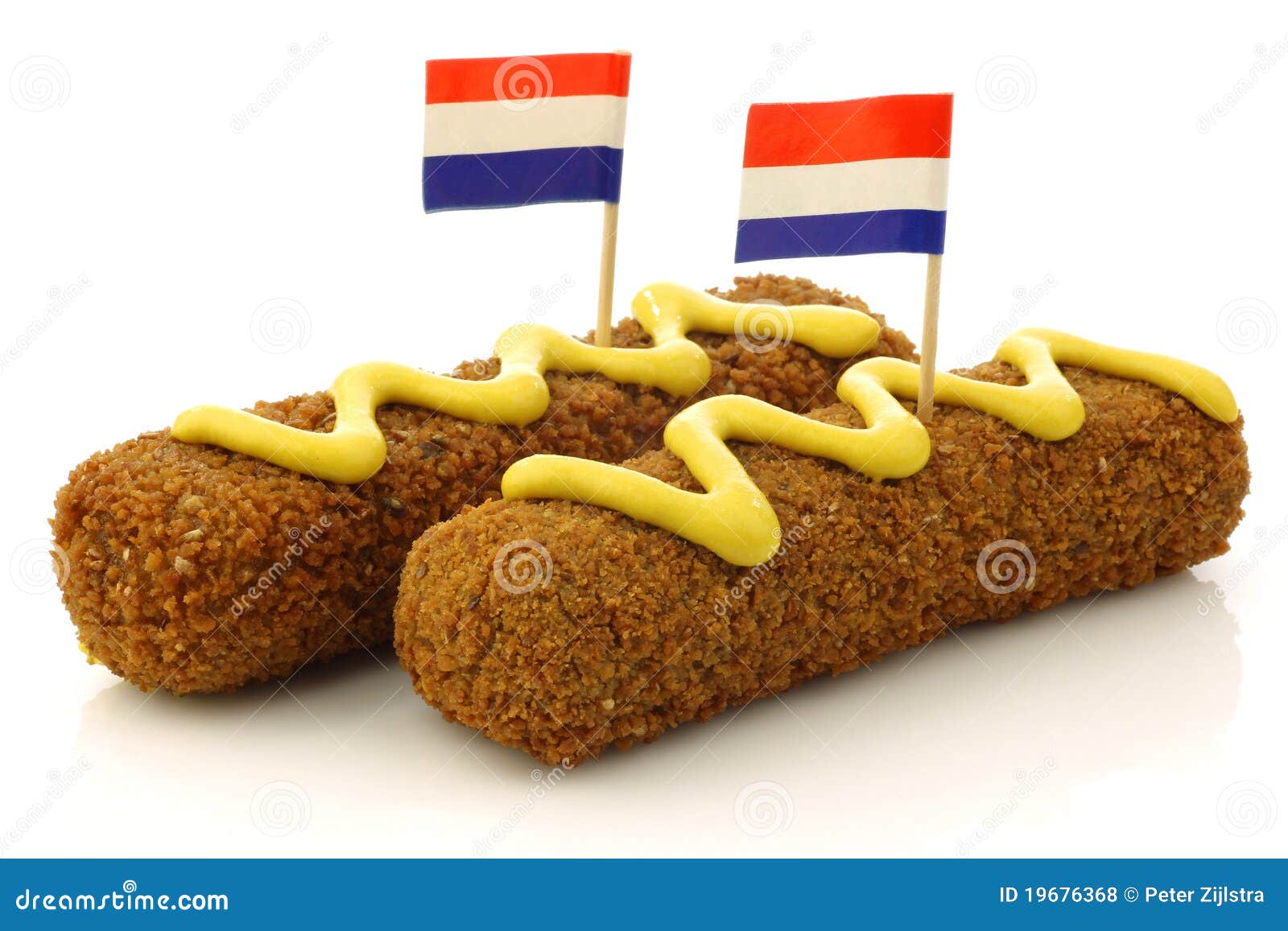 Two Dutch Snacks Called Kroket with Mustard Stock Photo - Image of blue ...