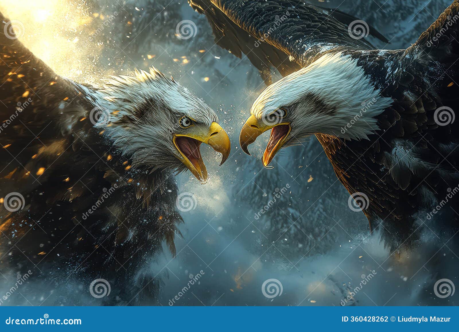 Two Eagles are Fighting in the Water. Stock Photo - Image of flying, winter: 360428262