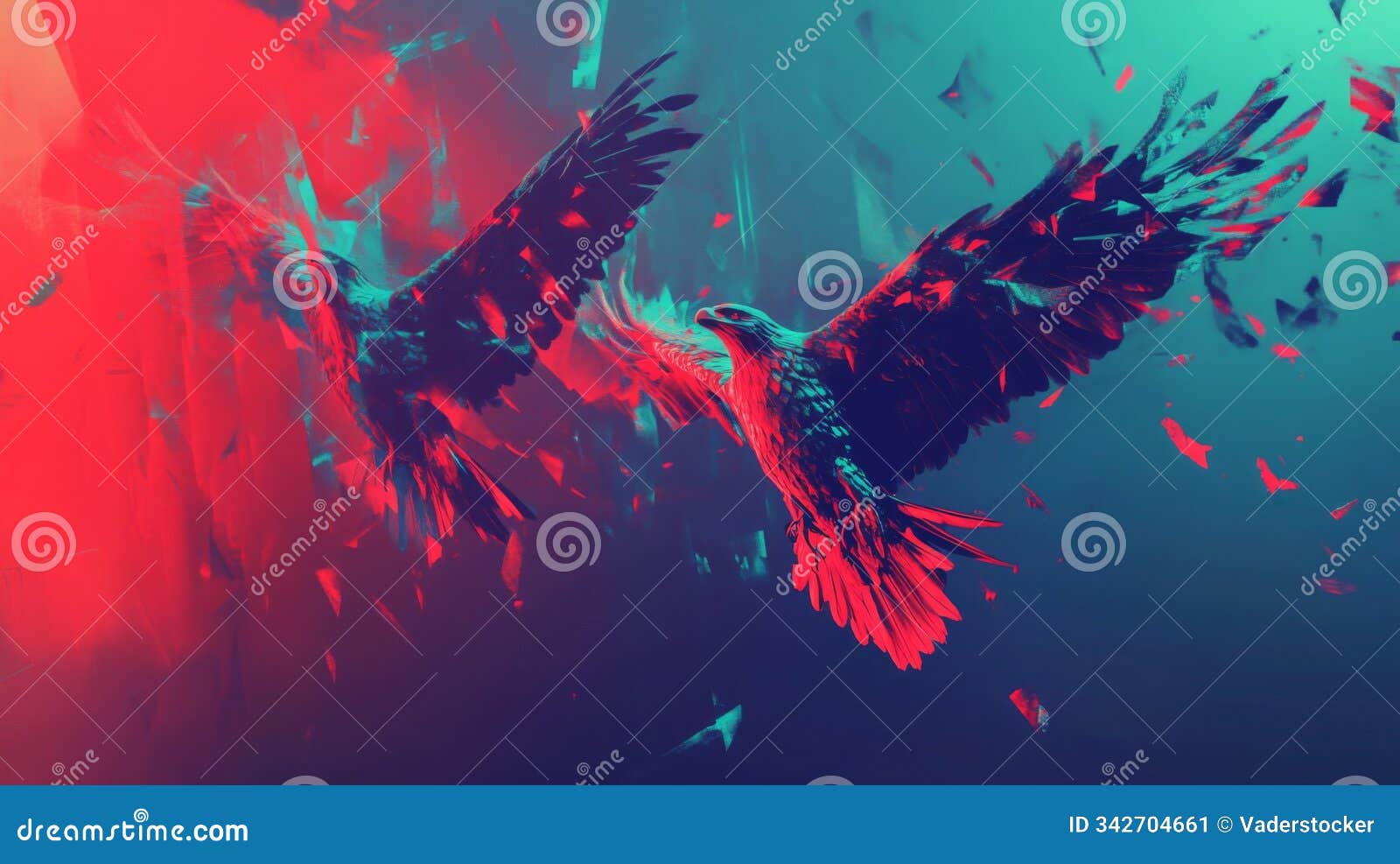 Two Eagles in Flight with a Red and Blue Abstract Background Stock ...