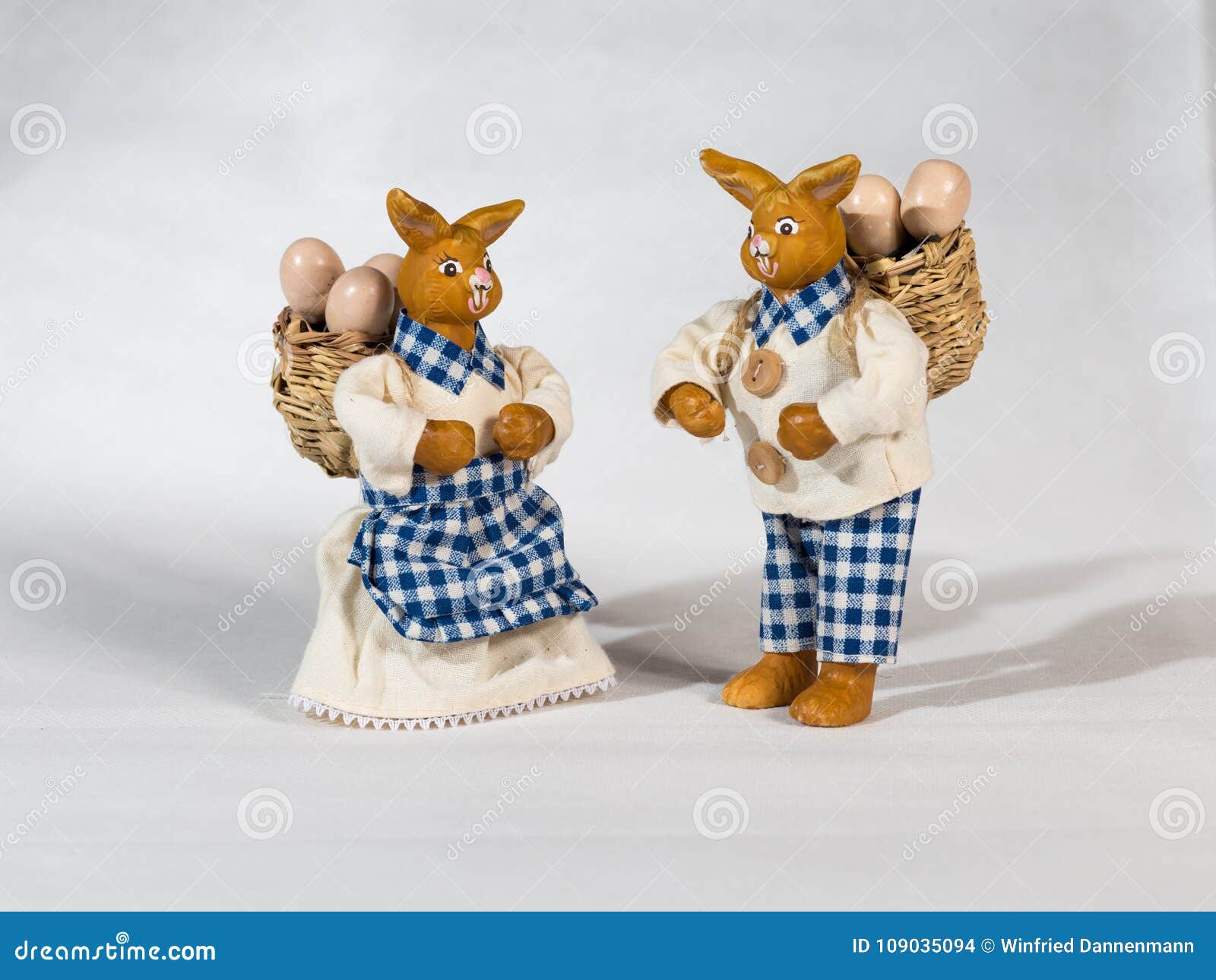 Two Easter Bunnies with Baskets and Eggs Stock Photo - Image of talk ...