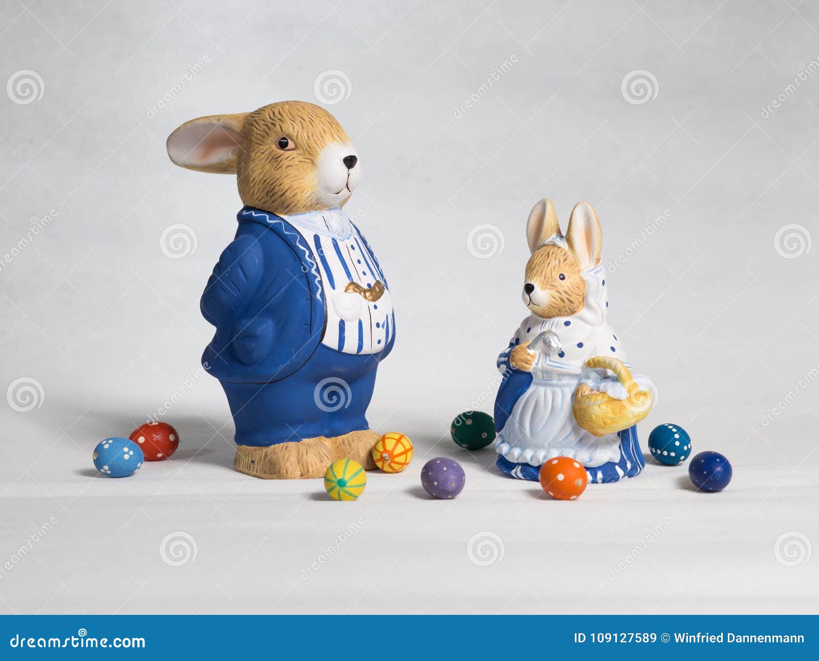 Two Easter Bunnies. Man and Woman with Eggs and Basket Stock Image ...