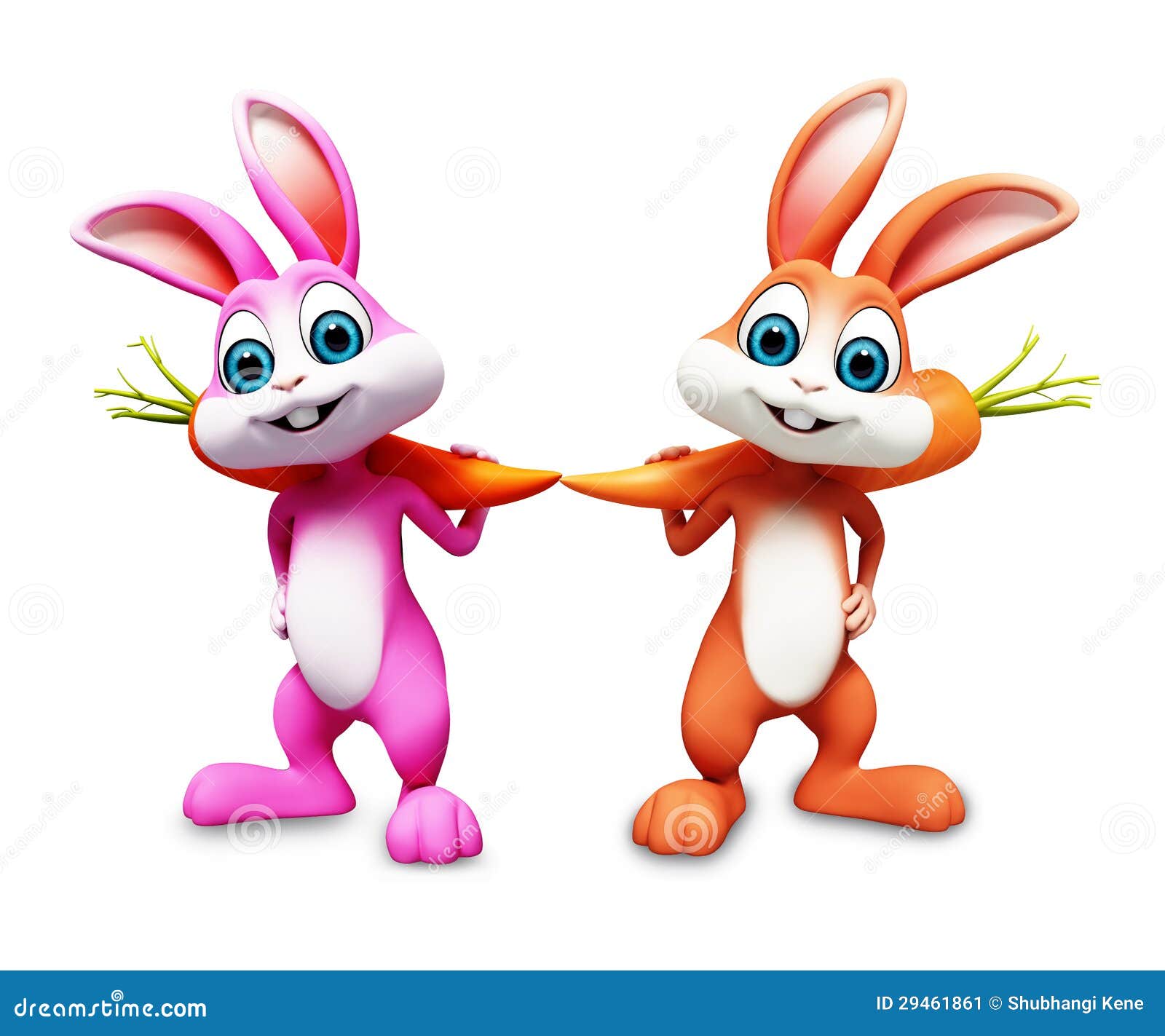 Two Easter Bunny with Carrot on Blank Background Stock Illustration ...