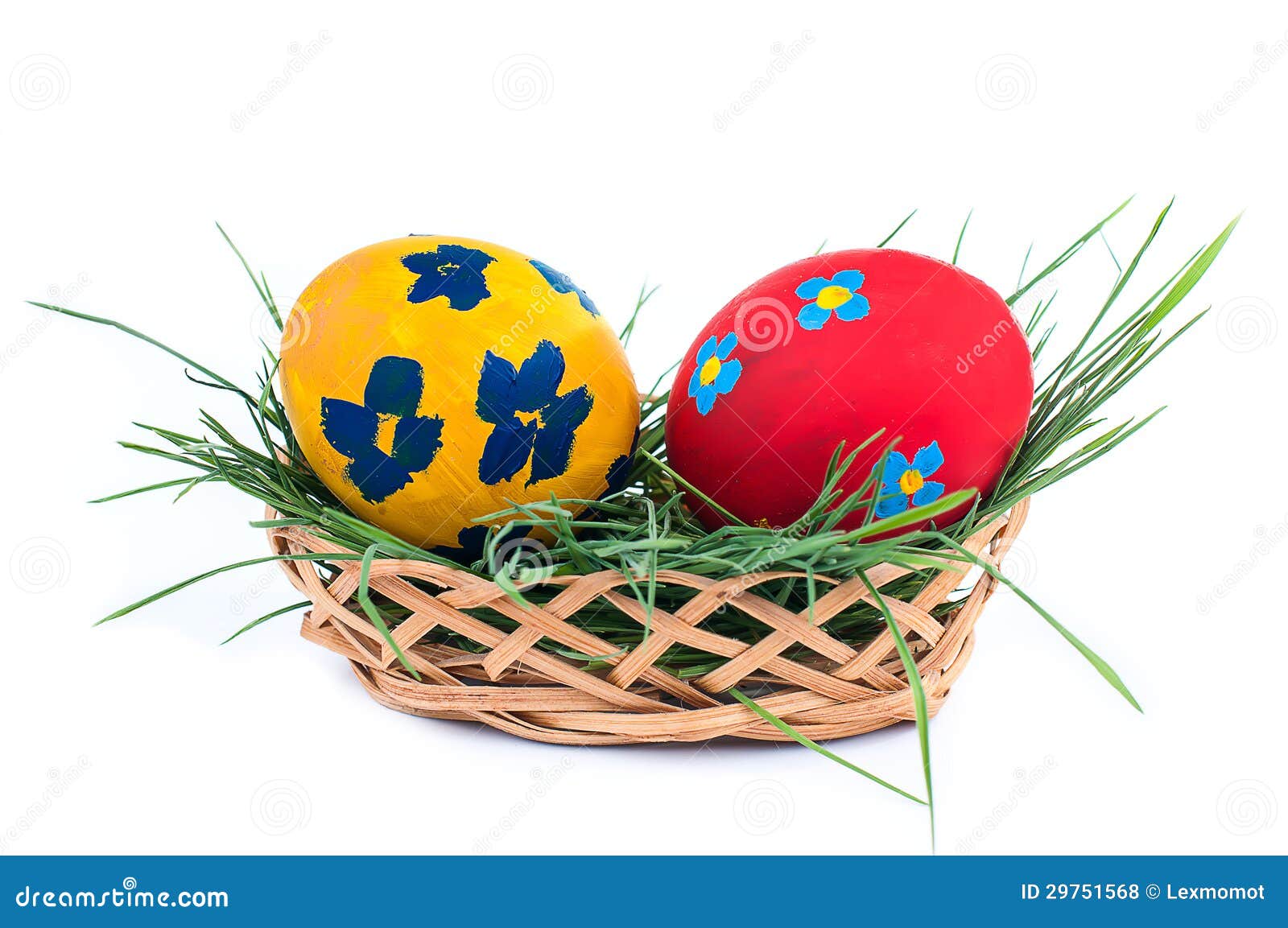 Two Easter Eggs in a Basket on a White Background Stock Photo - Image ...