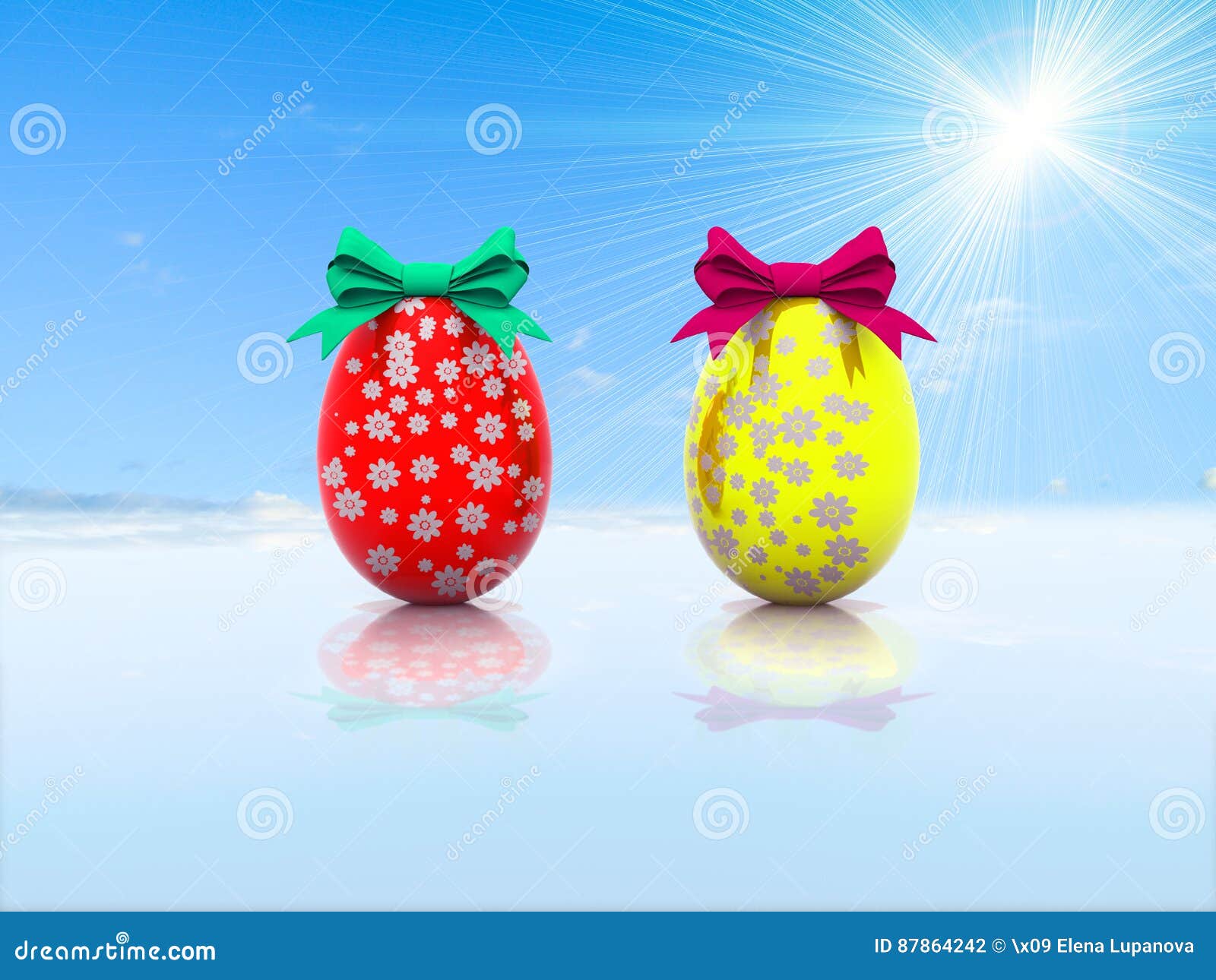 Two Easter Eggs with Gift Bows 3d Render Stock Photo - Image of organic ...