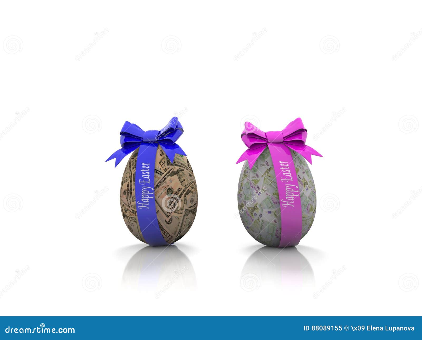 Two Easter Eggs with Gift Bows 3d Render Stock Image - Image of ...