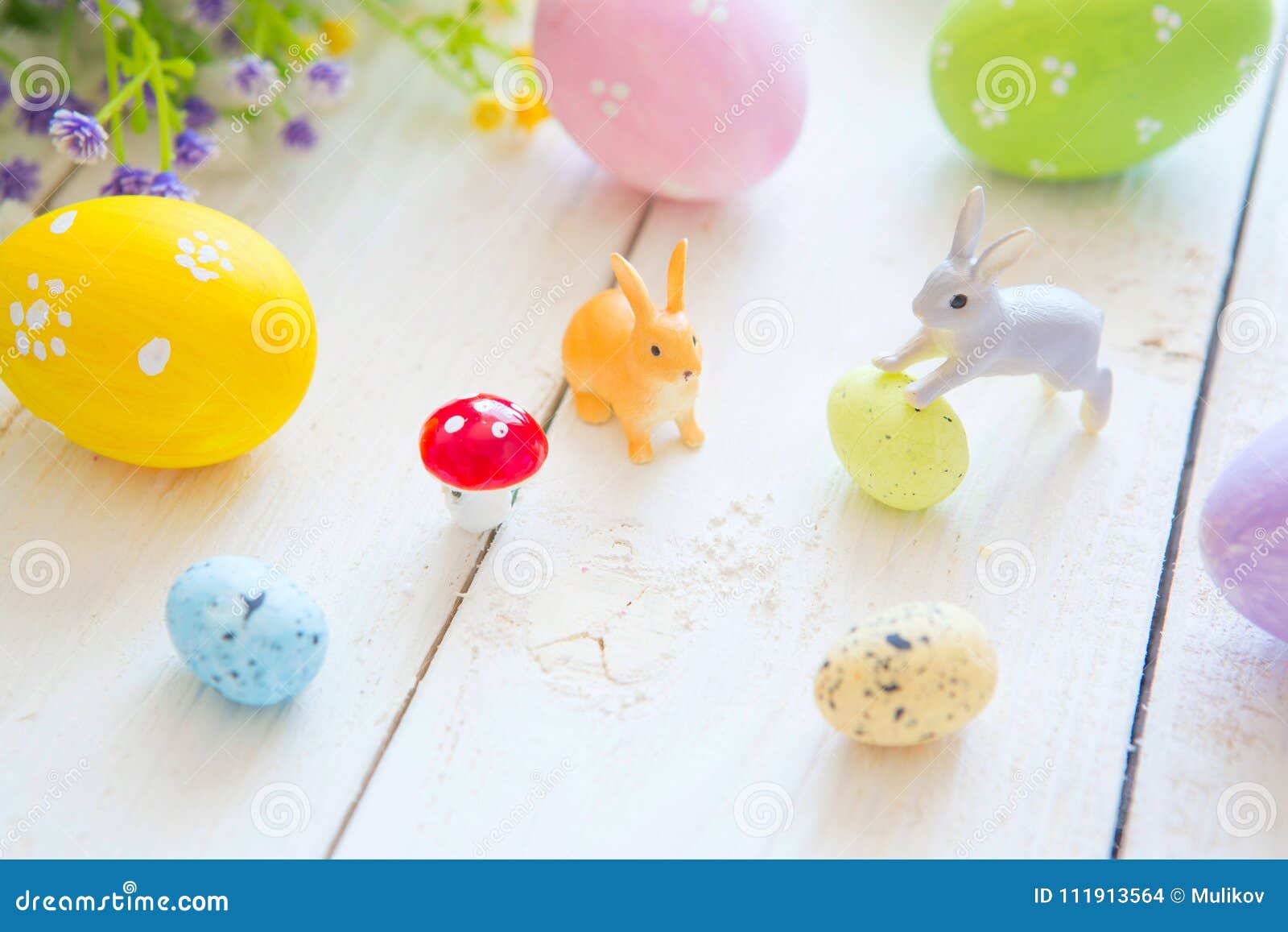 Two Easter Rabbit Bunny and Eggs Celebrate for Easter Day. Stock Photo ...