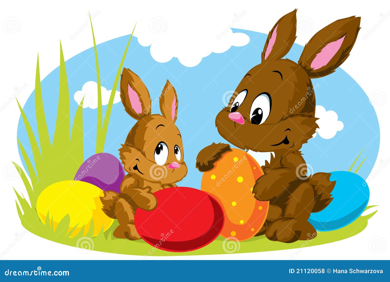 Two Easter Rabbits with Eggs Stock Vector - Illustration of grass ...