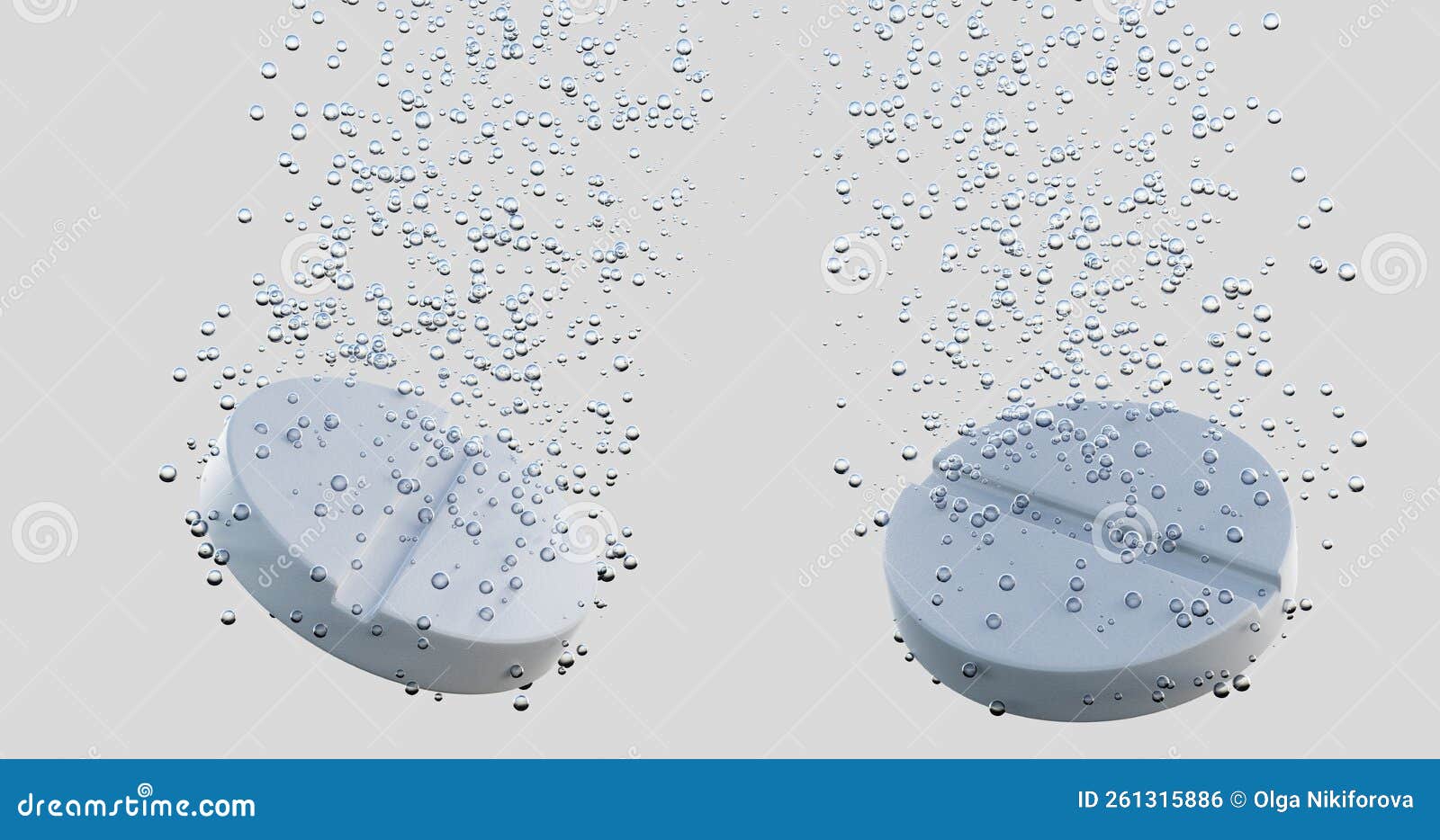 Two Effervescent Pills Dissolve in Water Releasing Bubbles. 3D ...