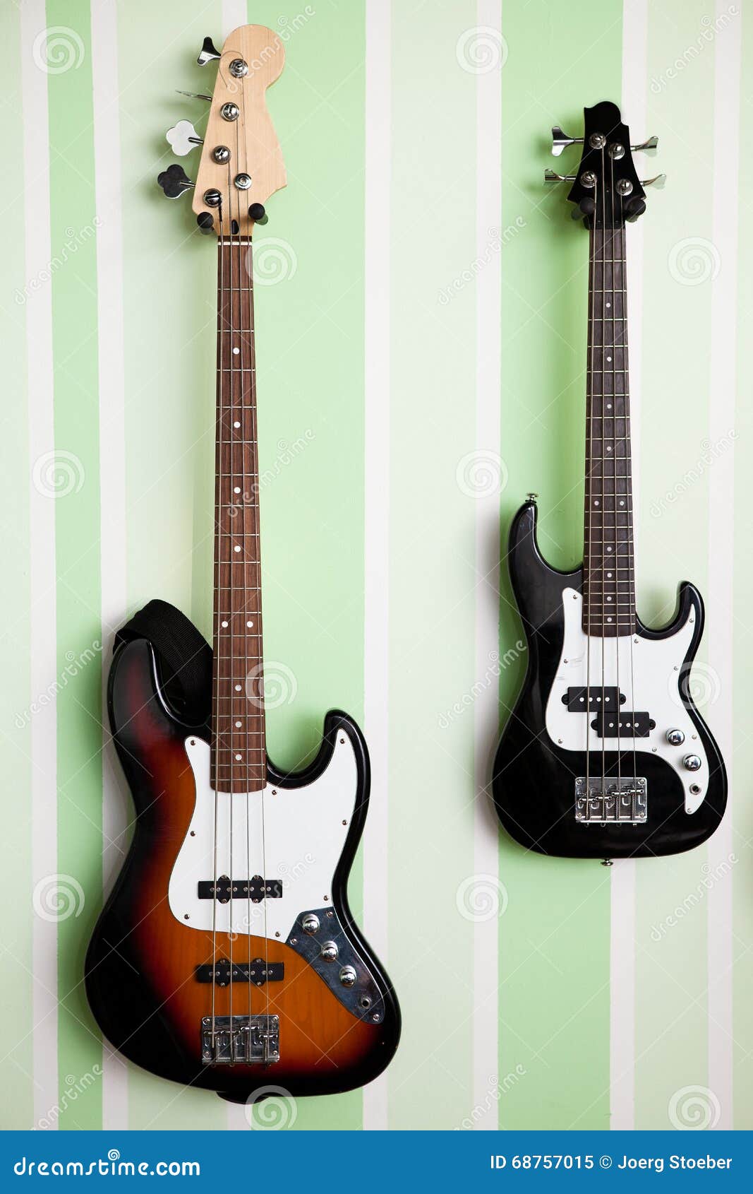 Two electric guitars stock image. Image of concert, hanging - 68757015