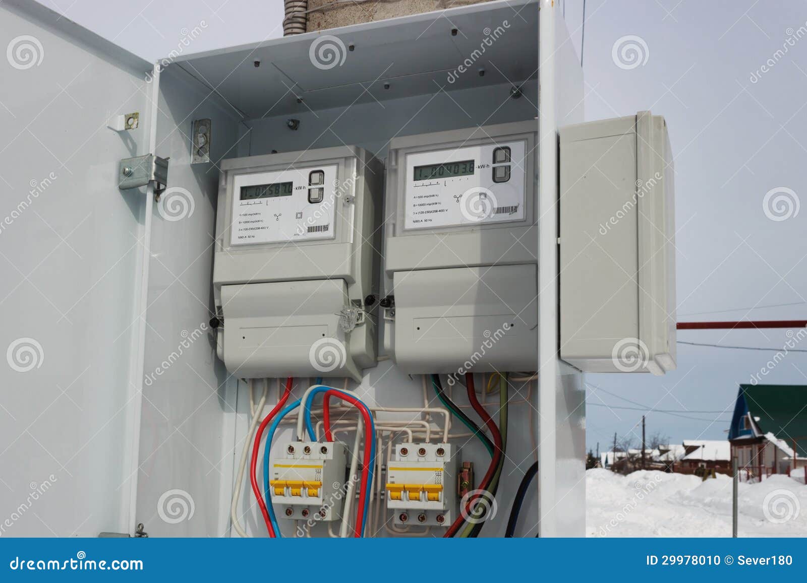 Two Electric Meter in a Locker Stock Photo - Image of kilowatts, copy ...