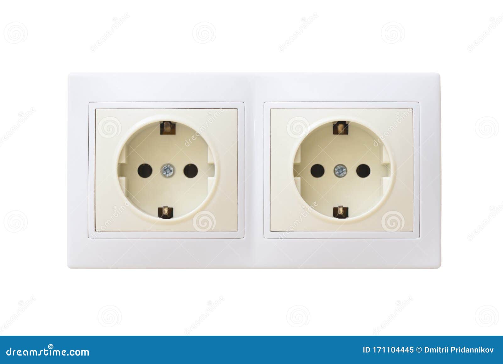 Two Electric Sockets. Two Electrical Outlets are Beige and White Paired ...