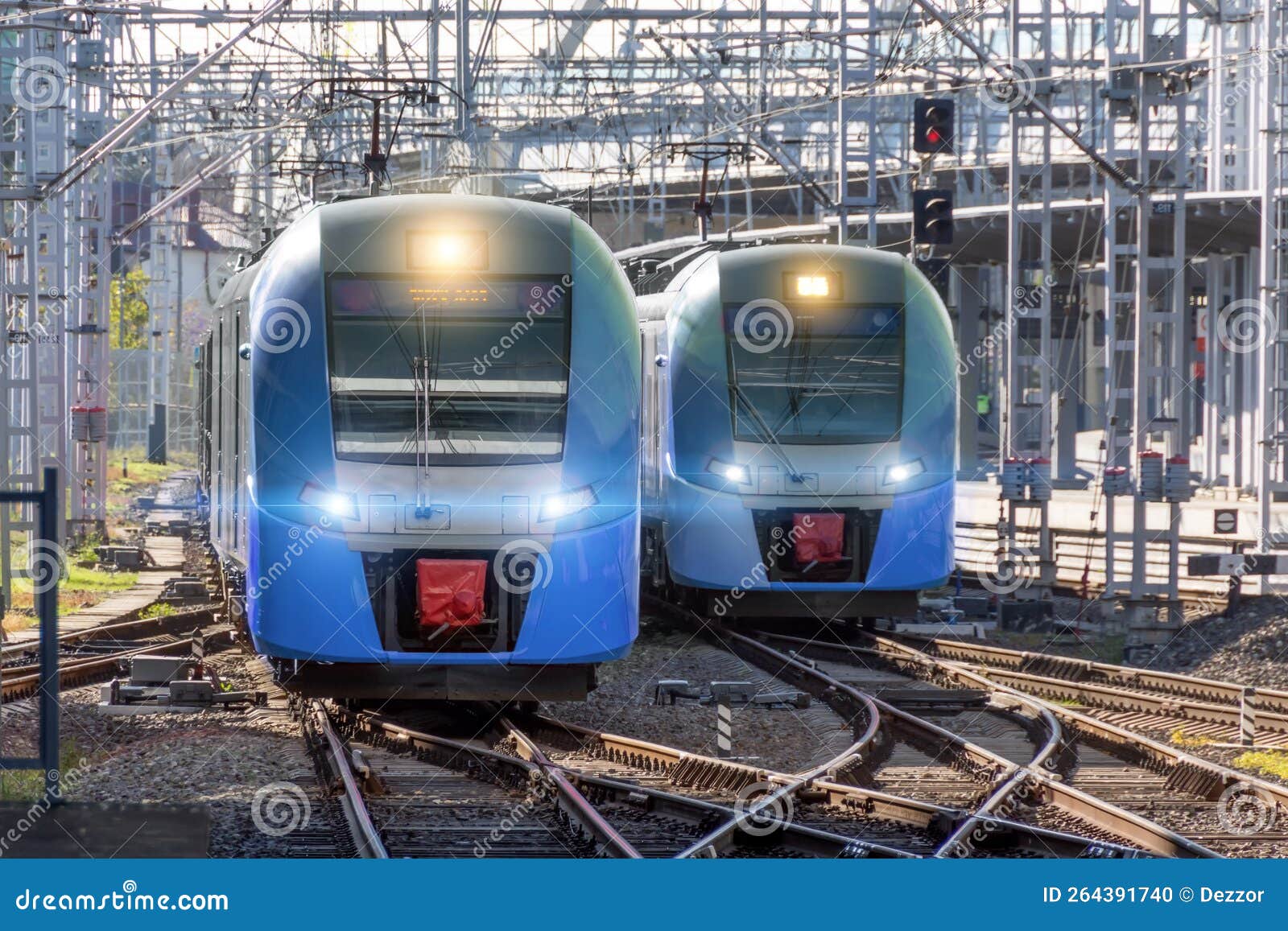 Two Electric Trains are Traveling on Parallel Railway Tracks with ...