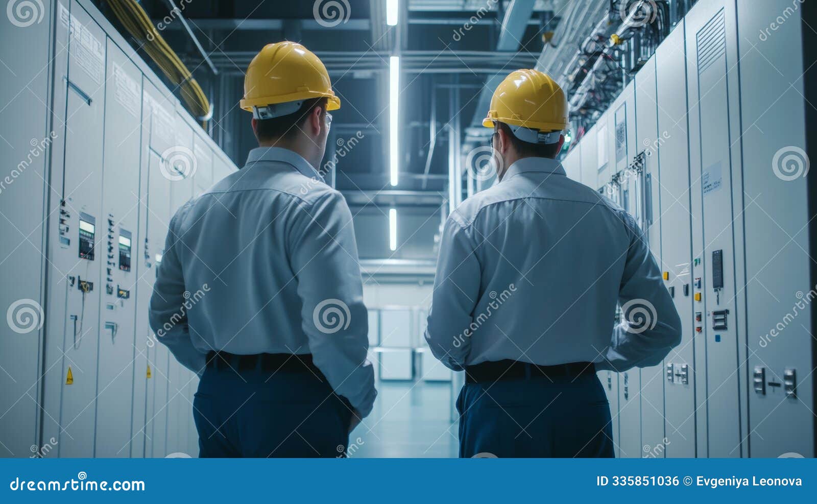 Two Electrical Engineers Collaborate on Control Panel in Service Room ...