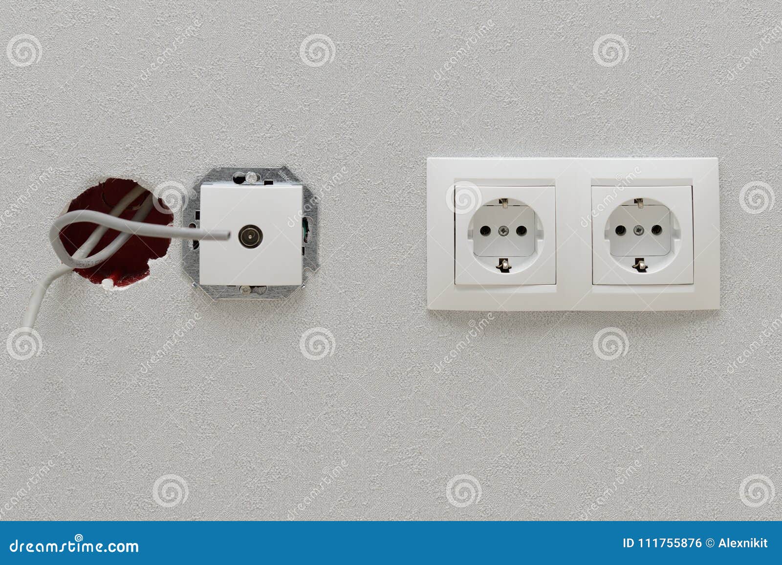 Two Electrical Outlets, and Unfinished Antenna Input Stock Photo ...