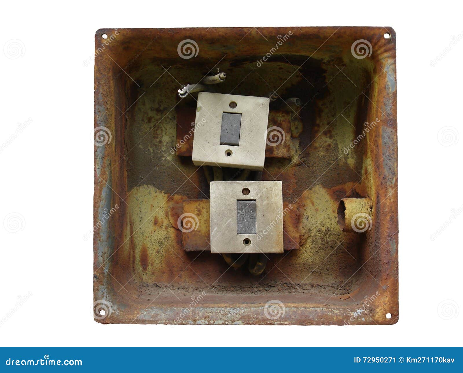 Two Electrical Switch in the Rusty Metal Box Isolated on White Stock ...