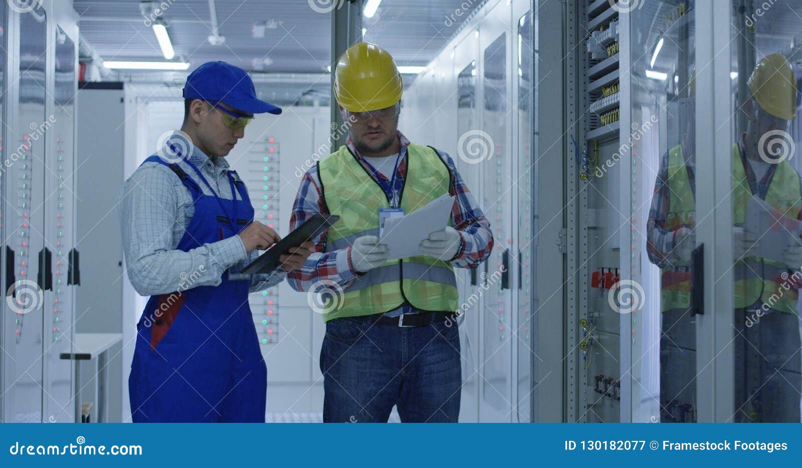 Two Electrical Workers Inspecting Equipment Stock Image - Image of ...