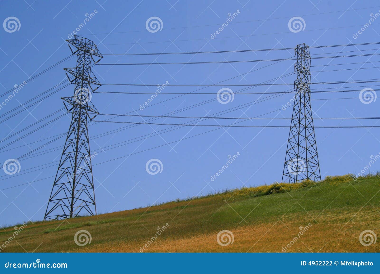 Two Electricity Pylons stock photo. Image of current, hill - 4952222