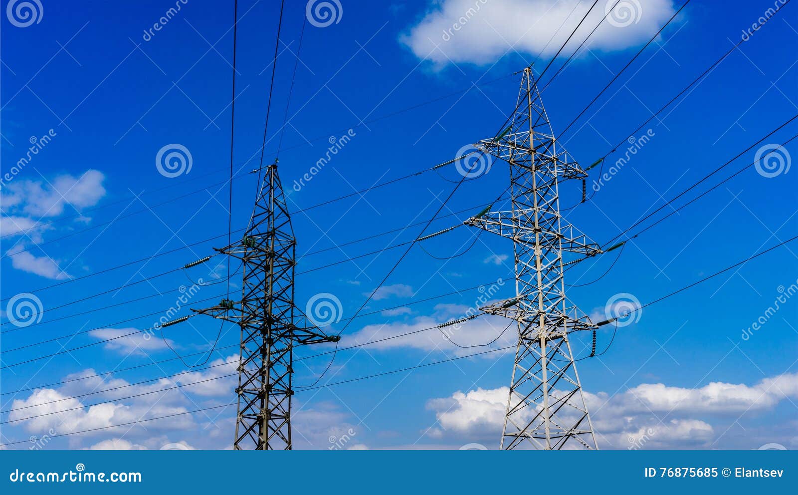 Two Electricity Pylons Cable Line Stock Image - Image of metal, voltage ...