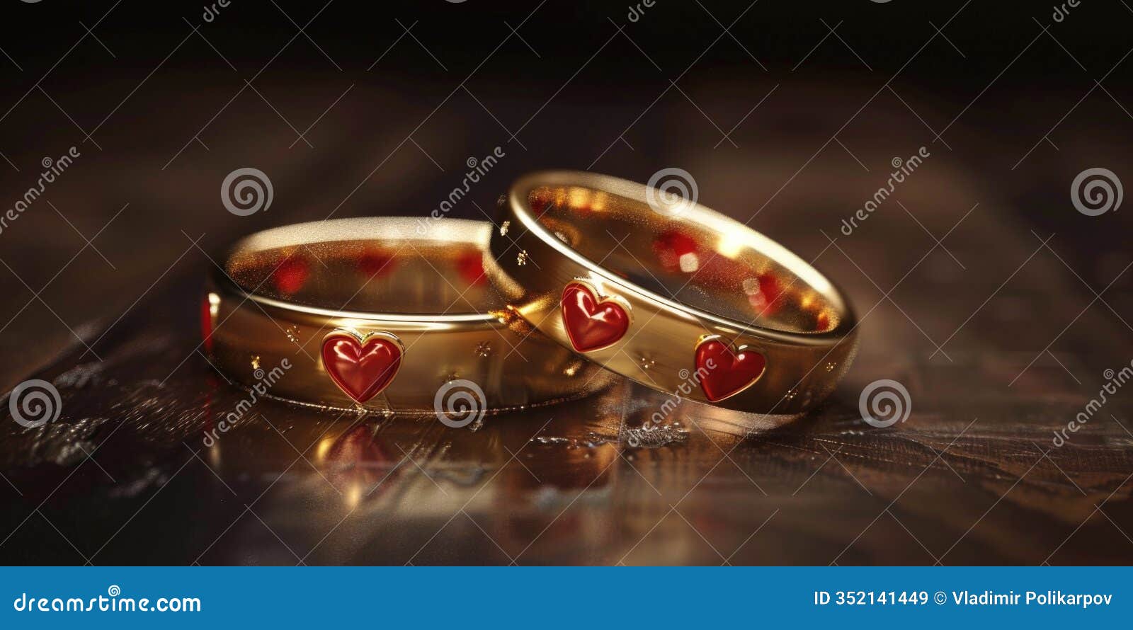 Two Elegant Gold Wedding Rings with Heart Design Stock Image - Image of ...