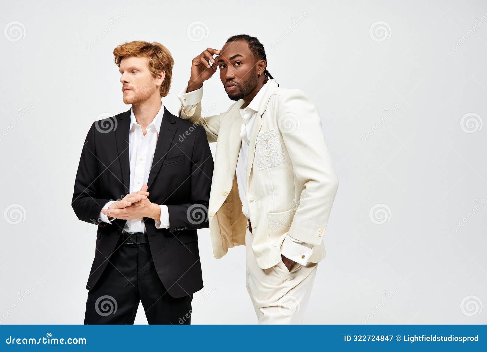 Two Elegant Men in Suits Standing Stock Image - Image of posing ...
