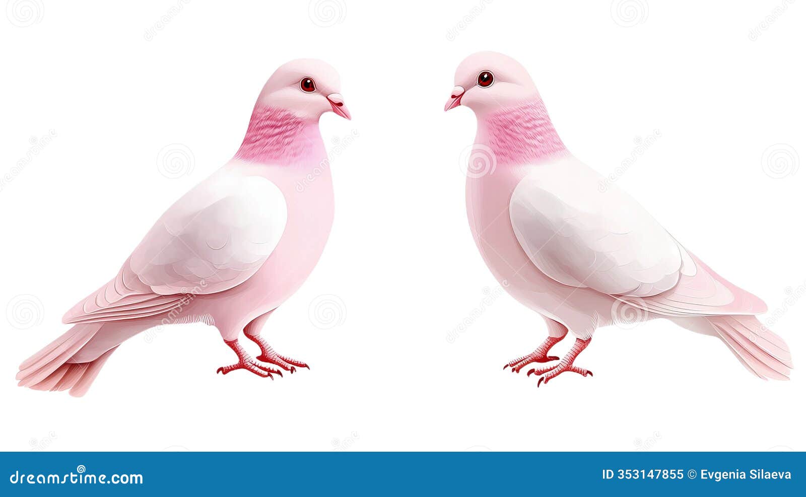 Two Elegant Pink Doves Facing Each Other Against White Background Stock ...