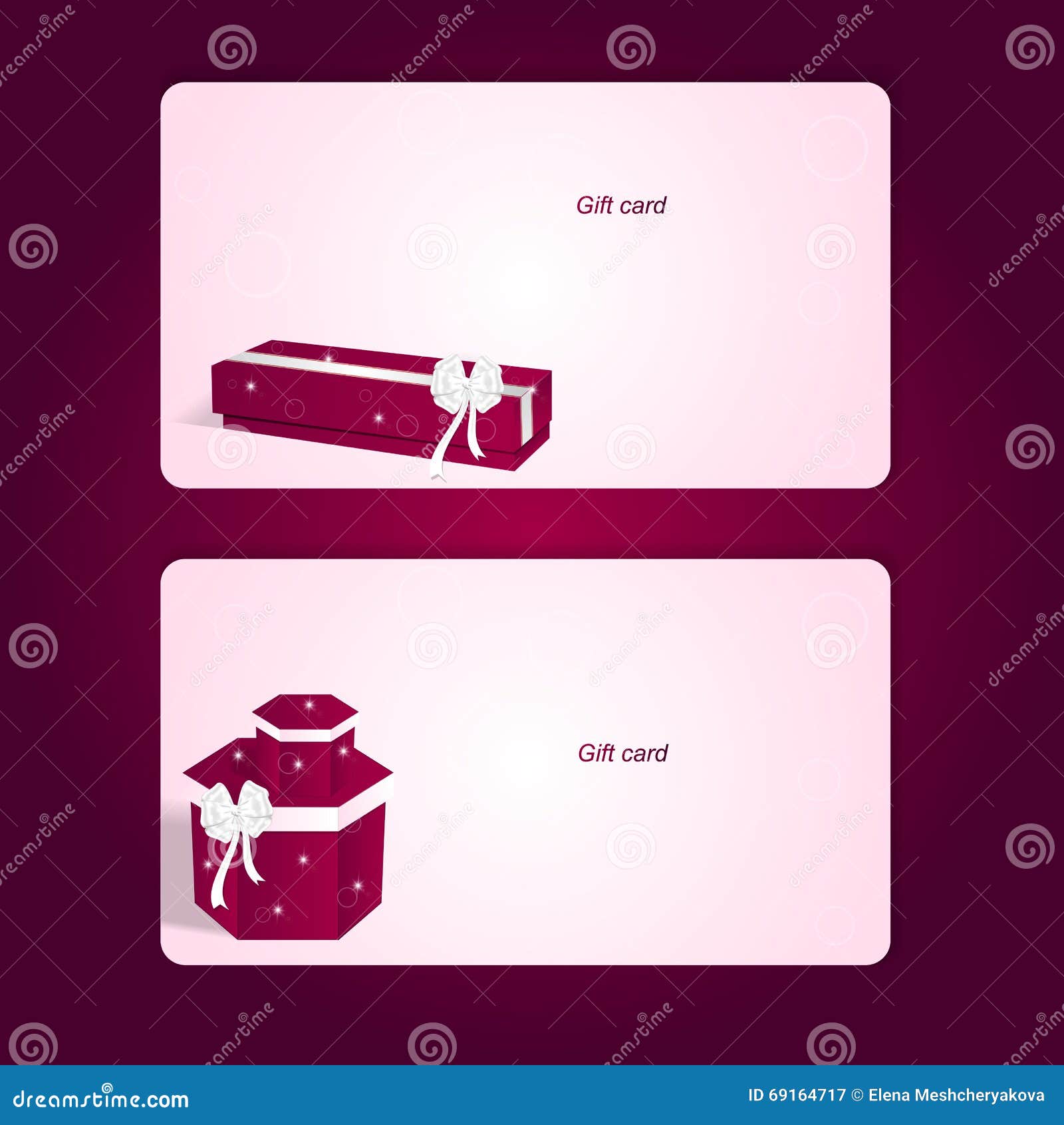 Two Elegant Pink Horizontal Gift Cards with Boxes. Stock Illustration ...