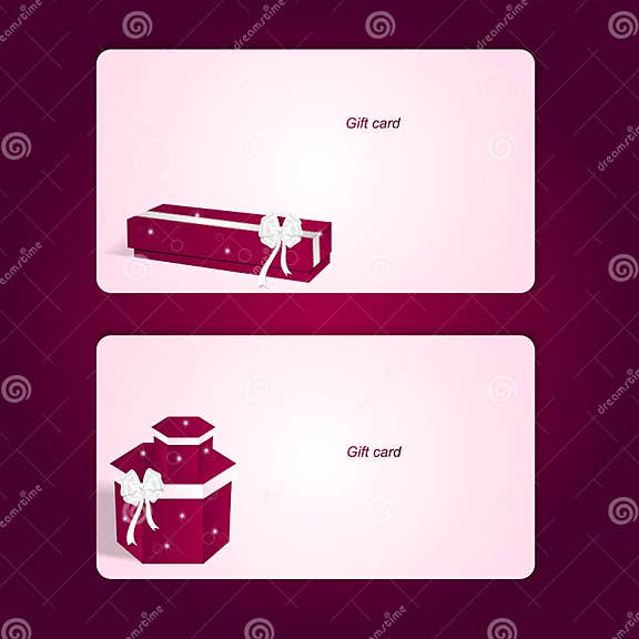 Two Elegant Pink Horizontal Gift Cards with Boxes. Stock Illustration ...