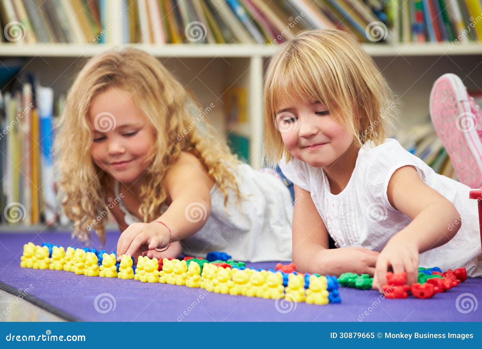 Two Elementary Pupils Counting Together in Classroom Stock Image ...
