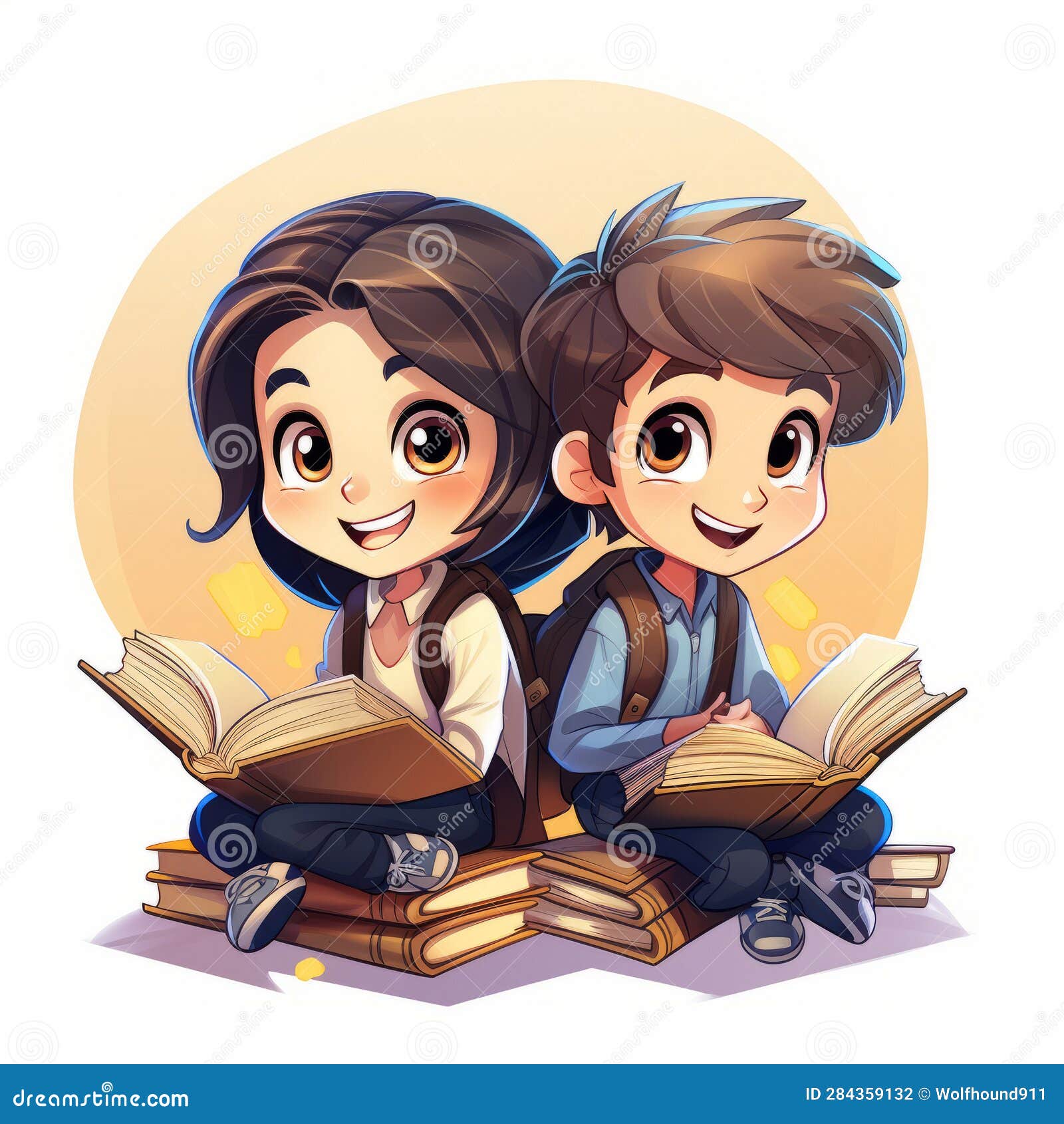 Two Elementary School Students are Studying with Books. AI Generated ...