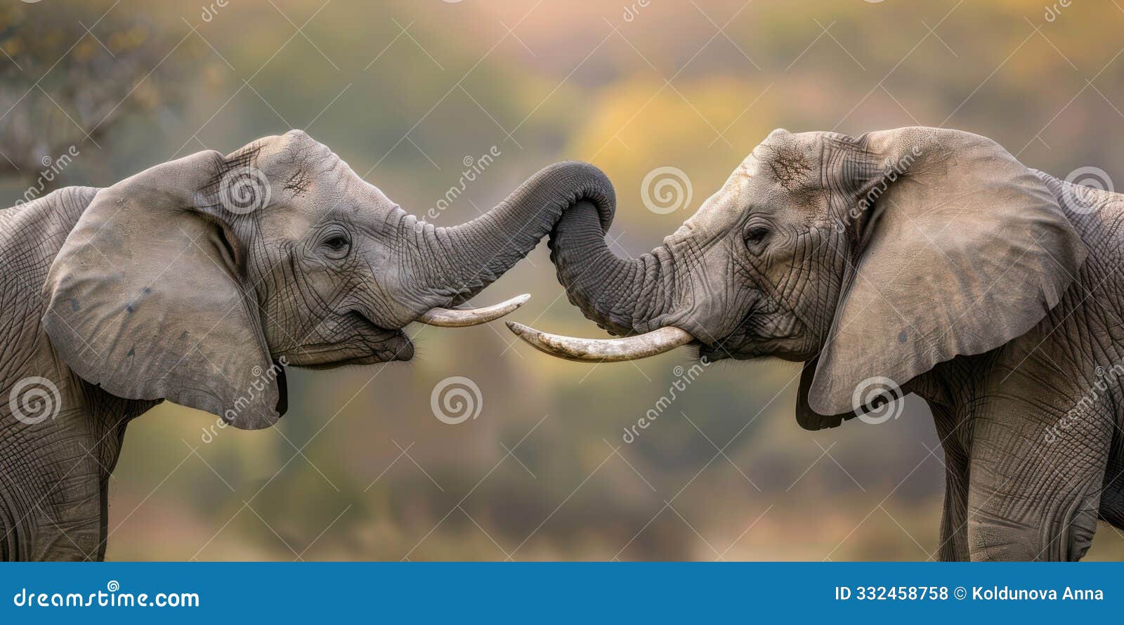 Two Elephants Entwining Their Trunks Stock Photo - Image of large ...