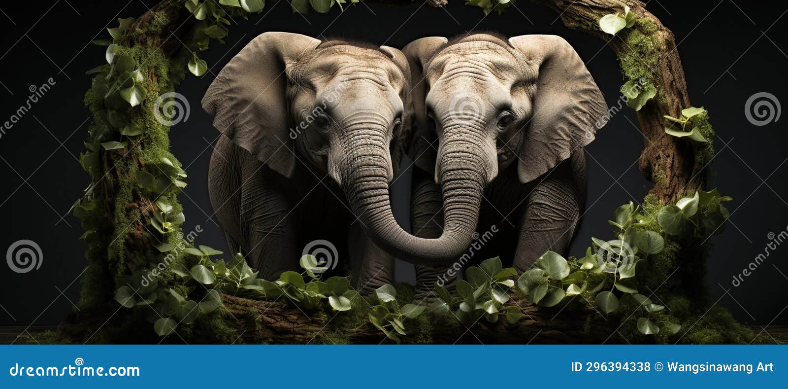 Two elephants in a frame stock illustration. Illustration of ears ...