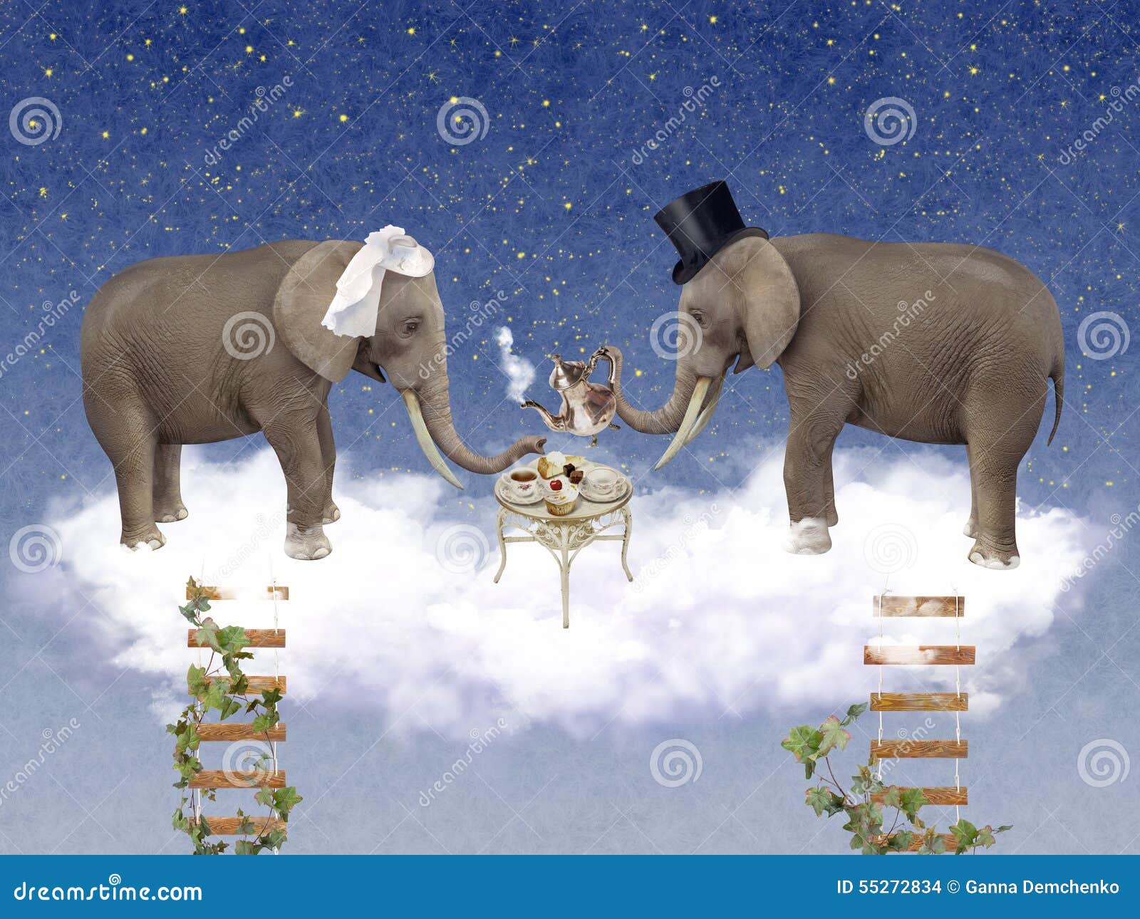 Two Elephants in Love at Wedding Ceremony. Stock Illustration ...
