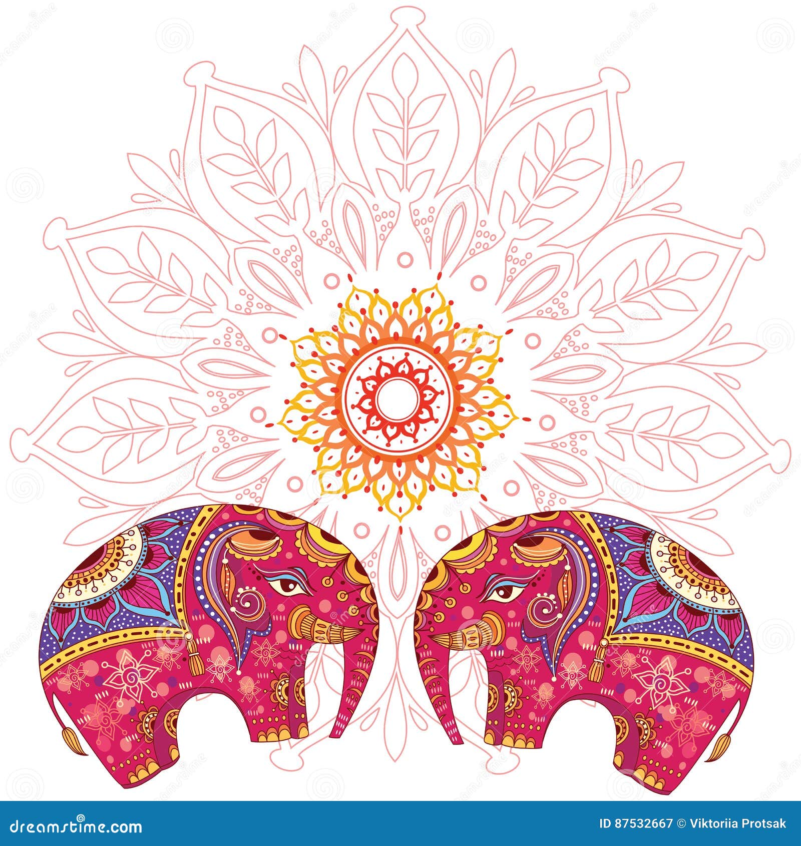 Two Elephants Over Mandala Pattern Stock Vector - Illustration of ...