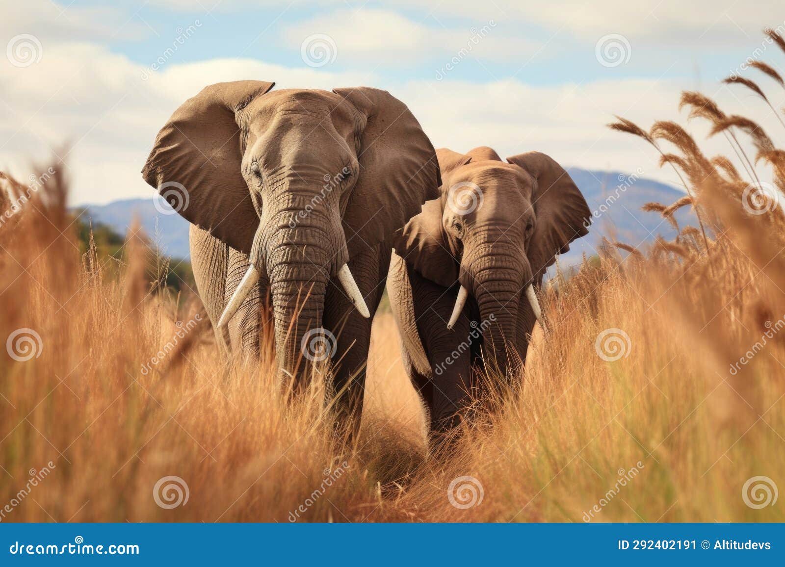 Two Elephants Walking Trunk-to-tail in a Grassland Stock Image - Image ...