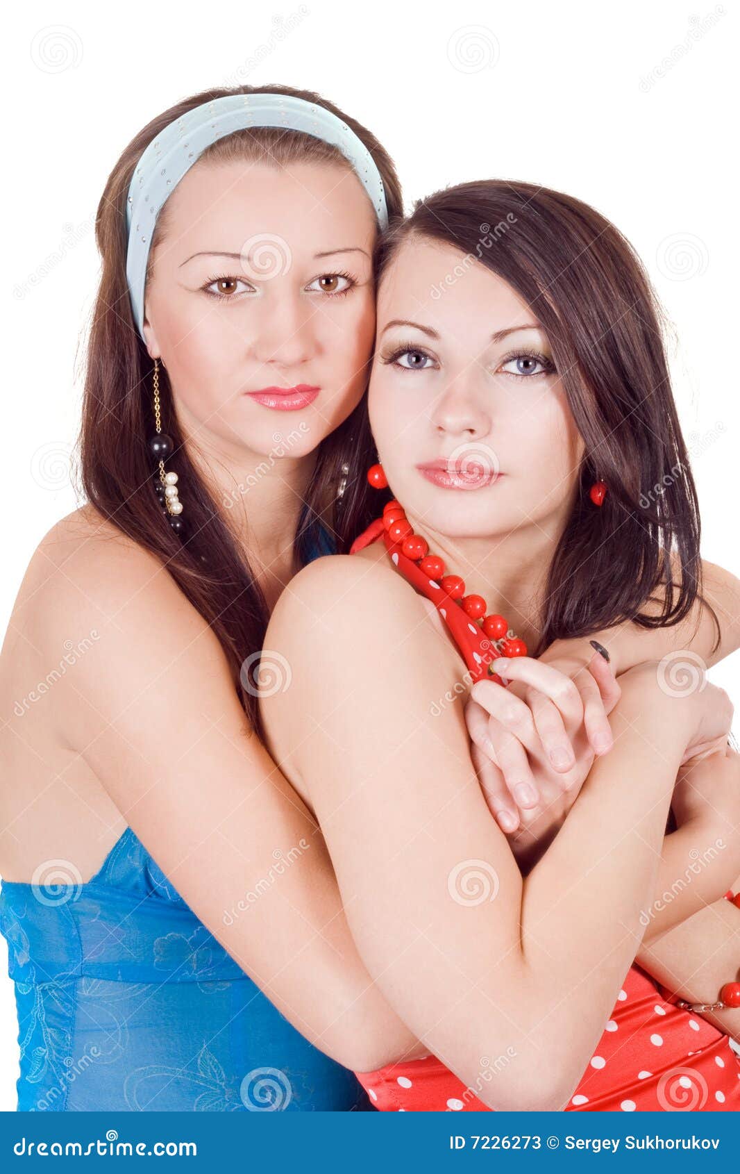 Two Embracing Beauty Young Women Stock Image - Image of people, dress ...