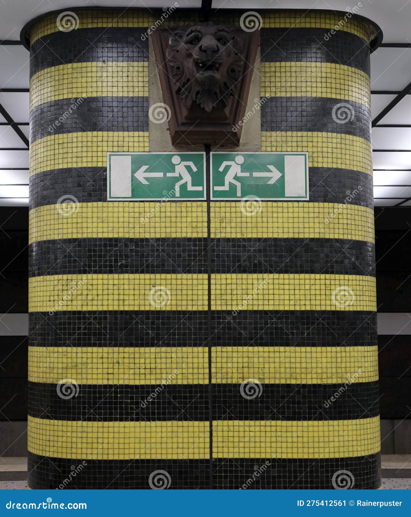 Two Emergency Exit Signs in a Subway Station Stock Image - Image of ...